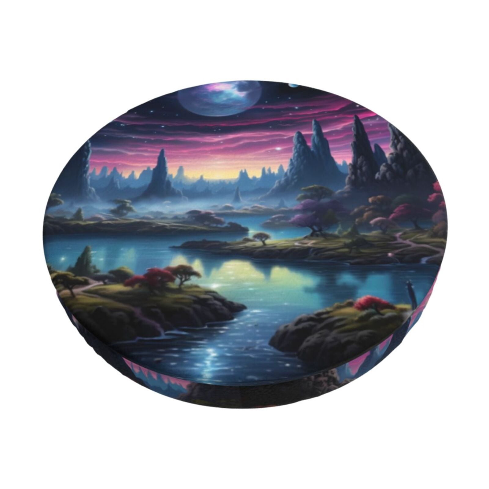 KLL Fantasy Landscape Starry Night Round Bar Chair Cushion Cover 13 ...