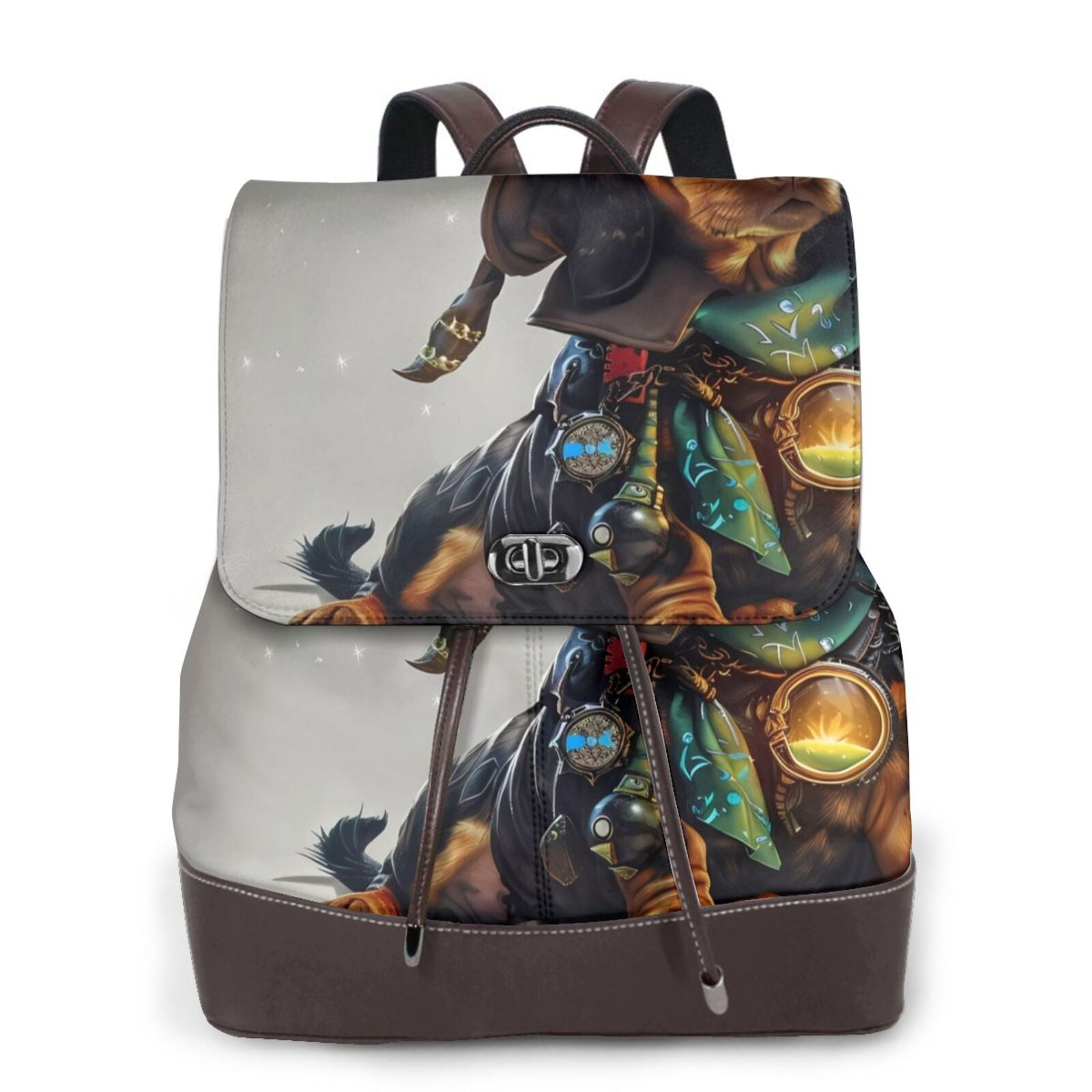 KLL Fantasy Wizard Dog Art Print Leather Backpack,PU Leather Laptop ...