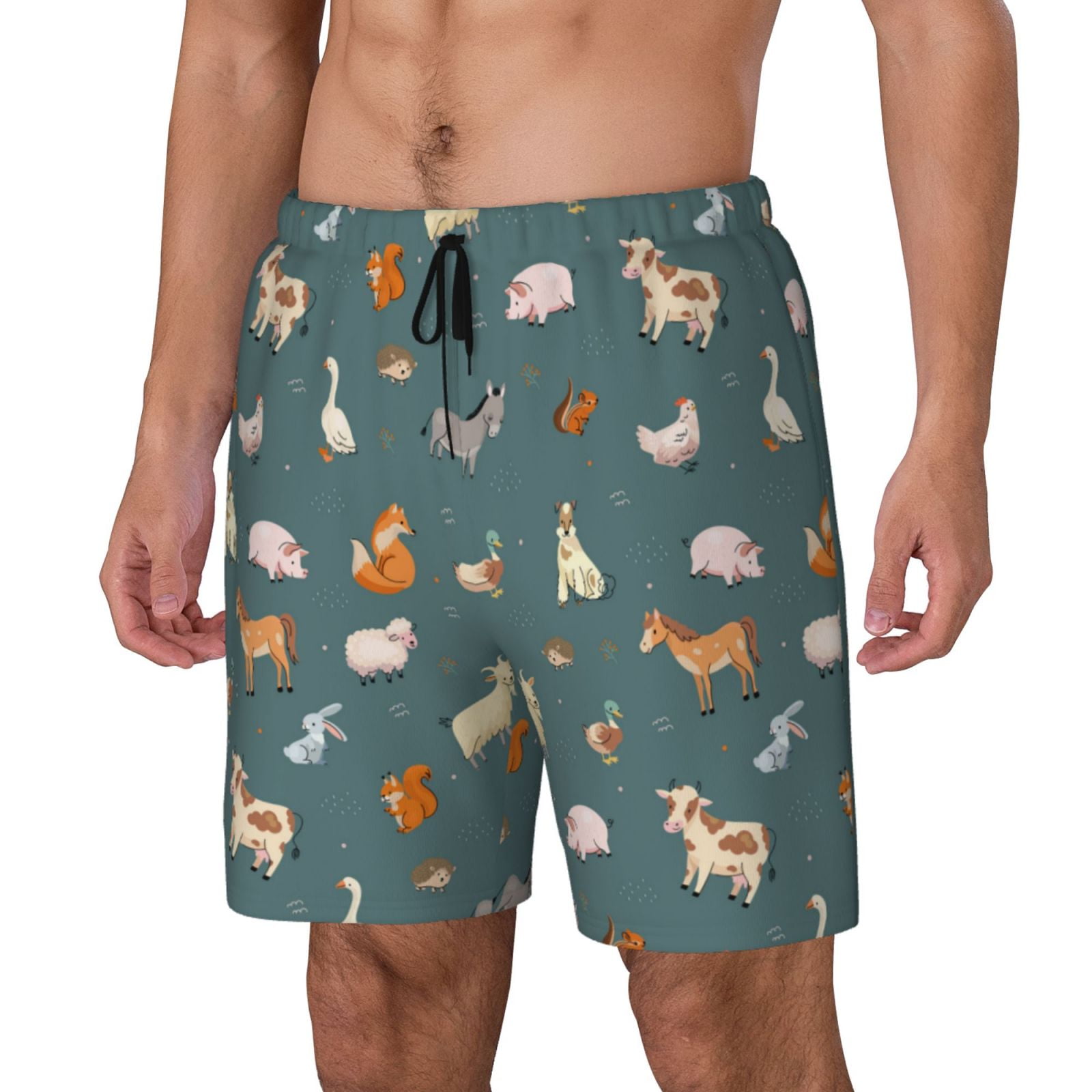 KLL Farm Animal for Mens Swim Trunks Quick Dry Swim Shorts with Built ...