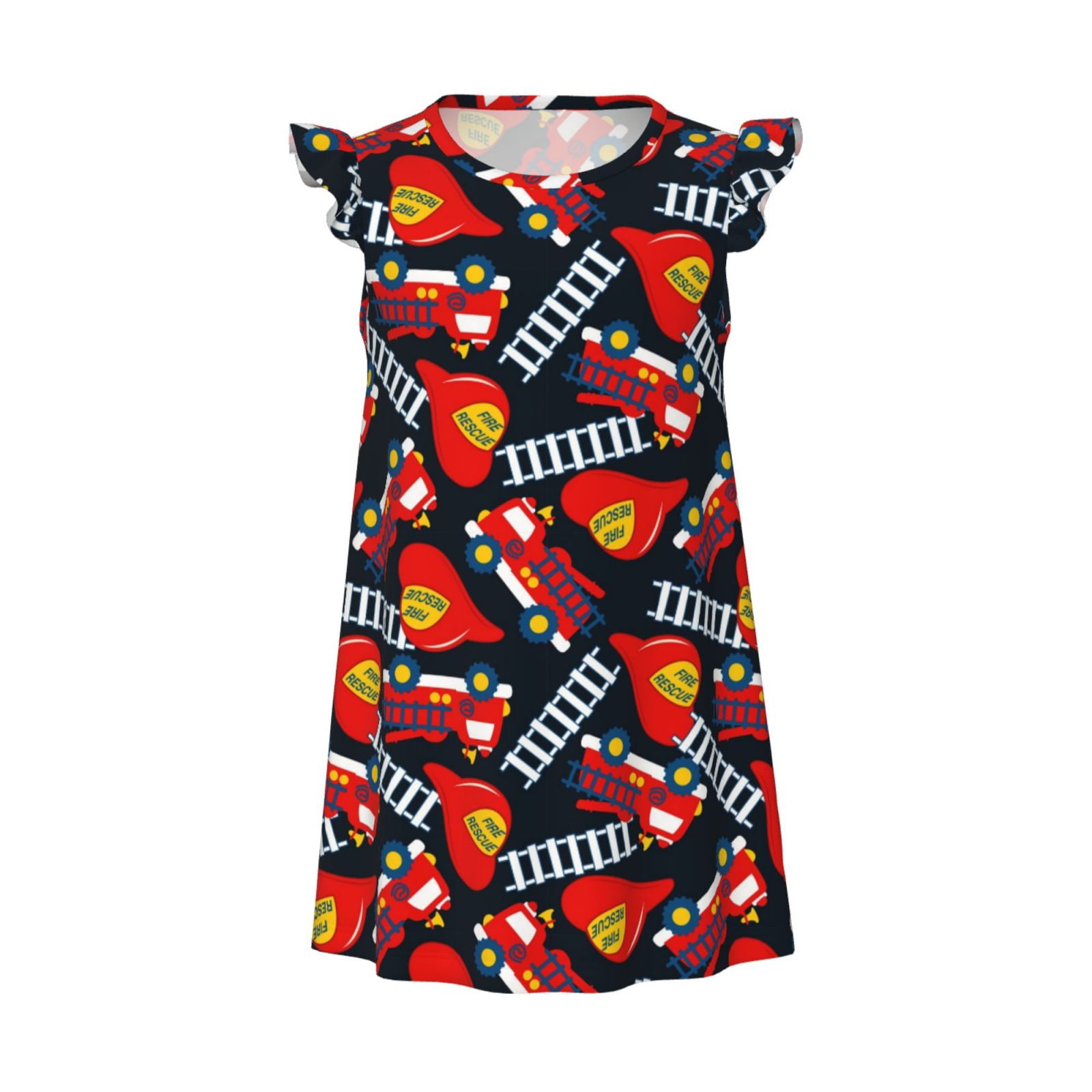 KLL Fire Rescue With Red Helmet And Truck Print Girls Nightgowns ...