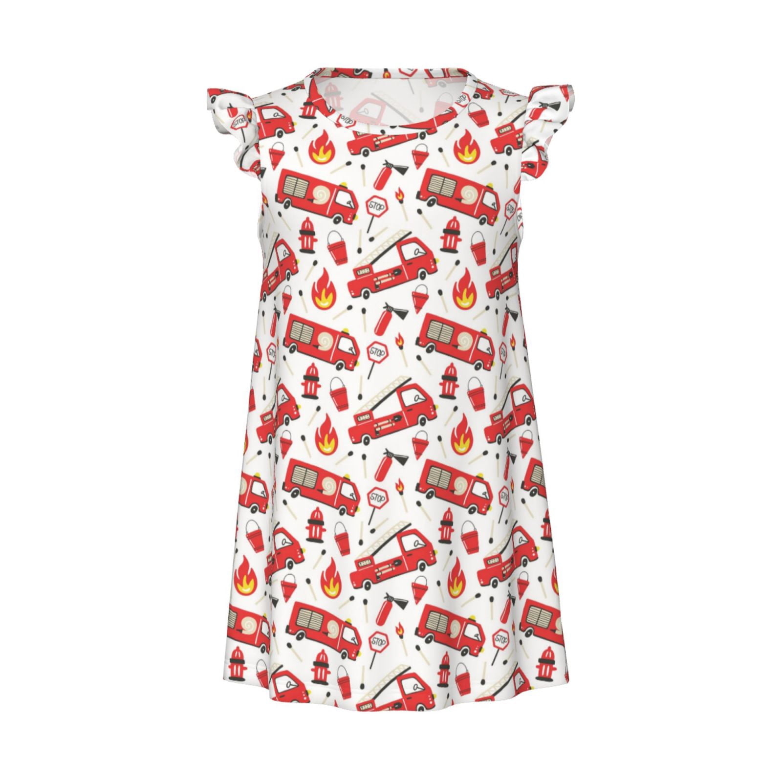 KLL Fire Truck Print Girls Nightgowns Pajamas for Girl Sleepwear ...