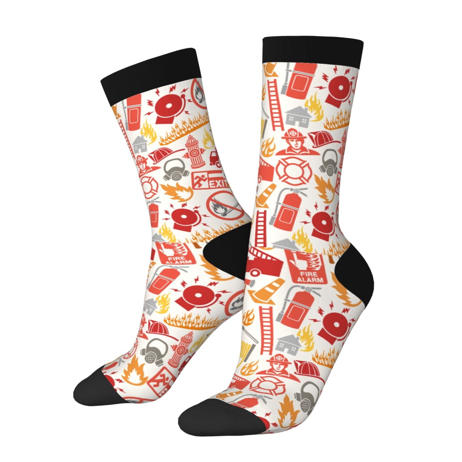 KLL Firefighter Icons Print Cool Socks Men's Women's Crew Socks Funny ...