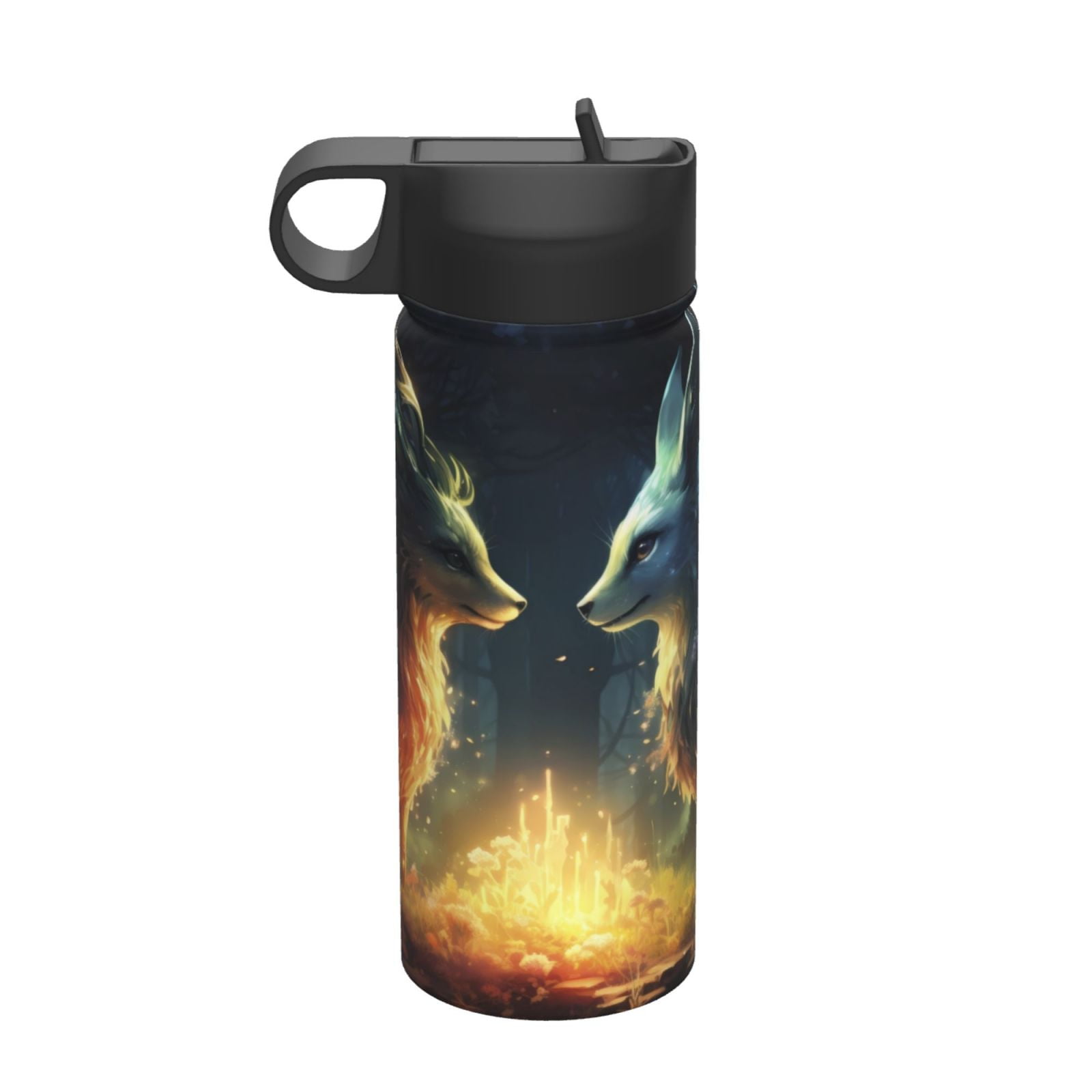 KLL Firefly Forest Fox Pattern 18OZ Water Bottle With Straw,Stainless ...