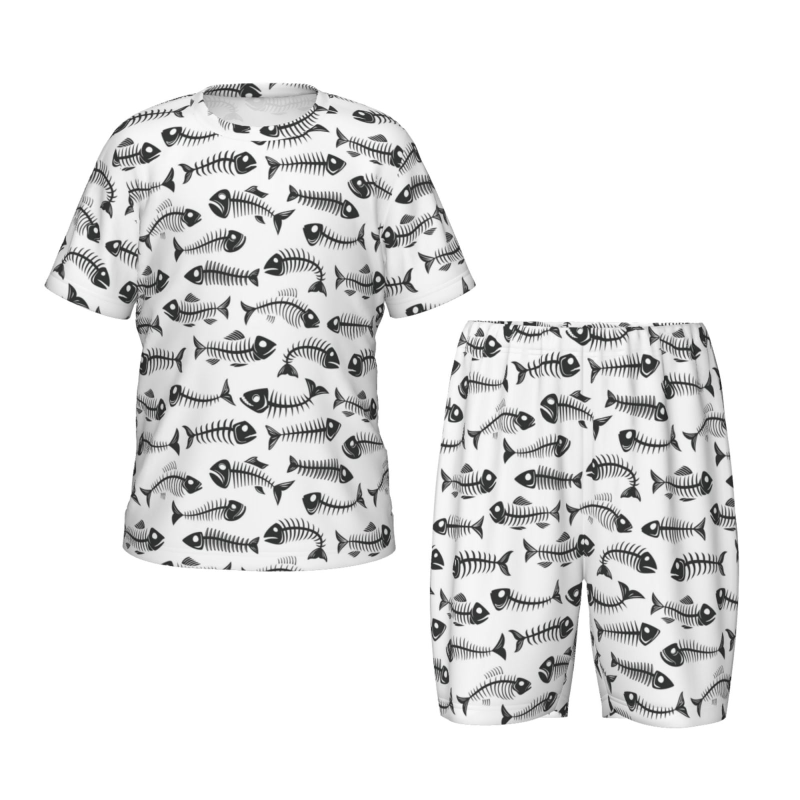 KLL Fish Bones Print Kids' Short-Sleeved Pajama Set,Soft Pajama ...