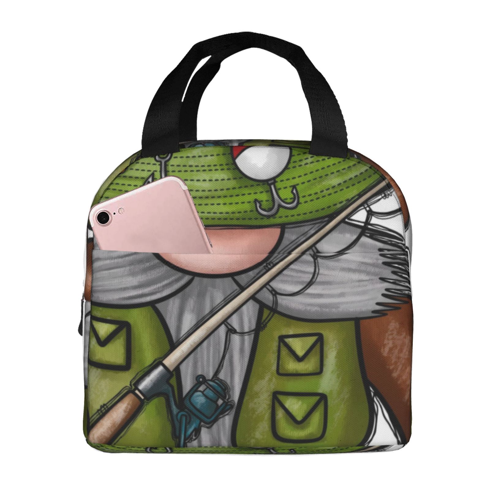 KLL Fishing Gnome Print Insulated Lunch Bag Women, Reusable Cute Tote ...