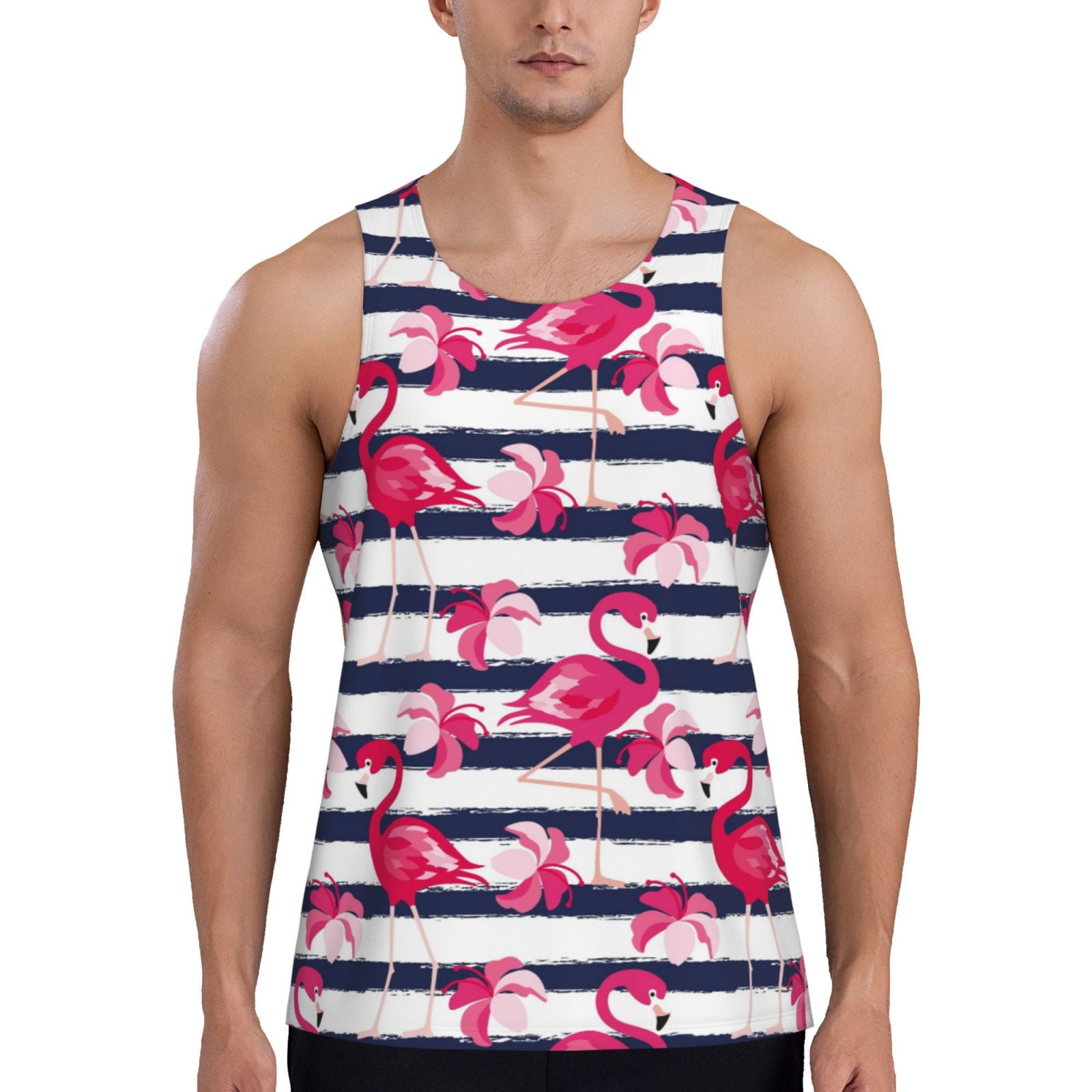 KLL Flamingos Print Men's Muscle Gym Workout Stringer Tank Tops ...