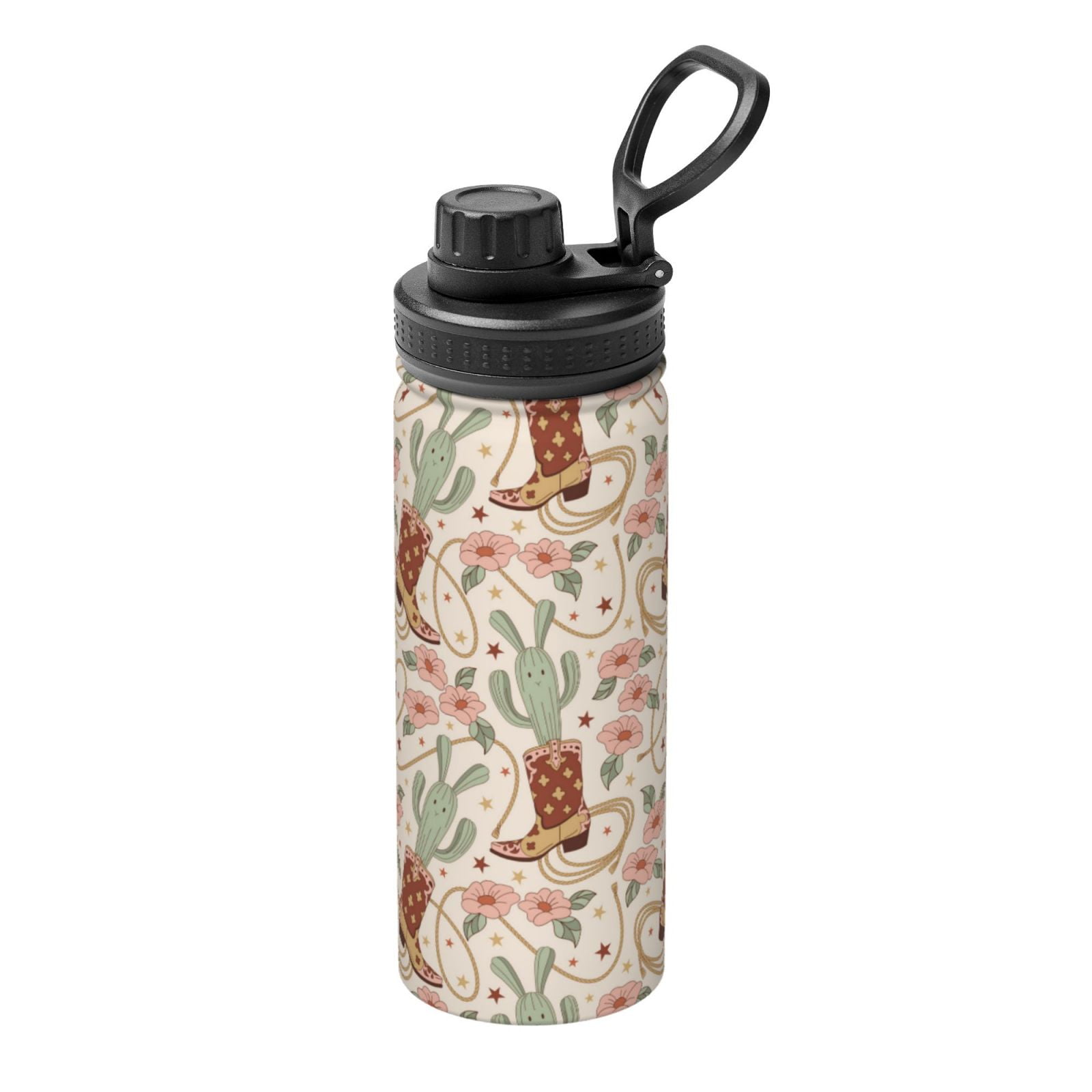 KLL Floral Cowboy Boots Pattern 18oz Insulated Water Bottle, Stainless ...