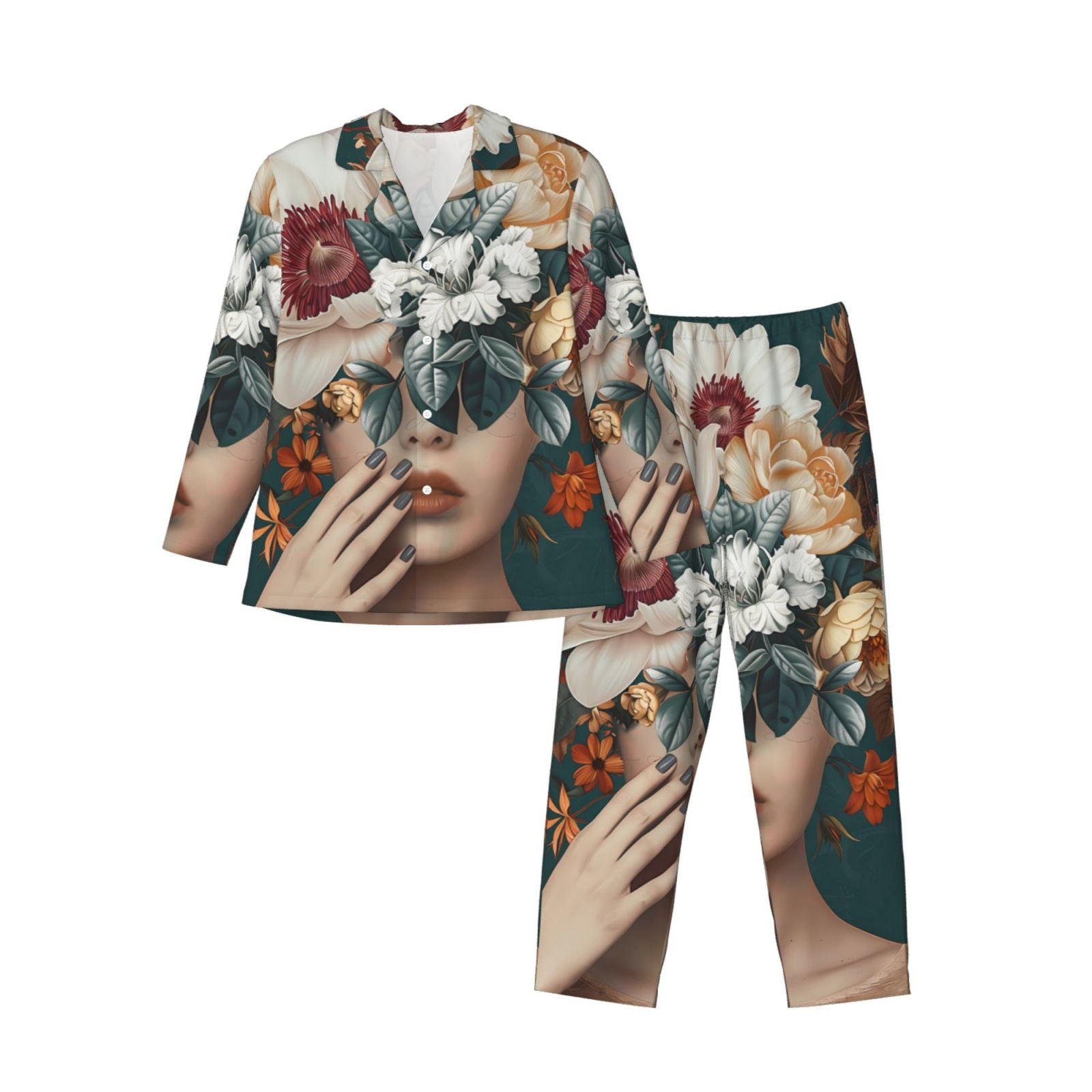 KLL Floral Head Dreamscape Sleepwear Mens Flannel Pajamas,Long Cotton ...