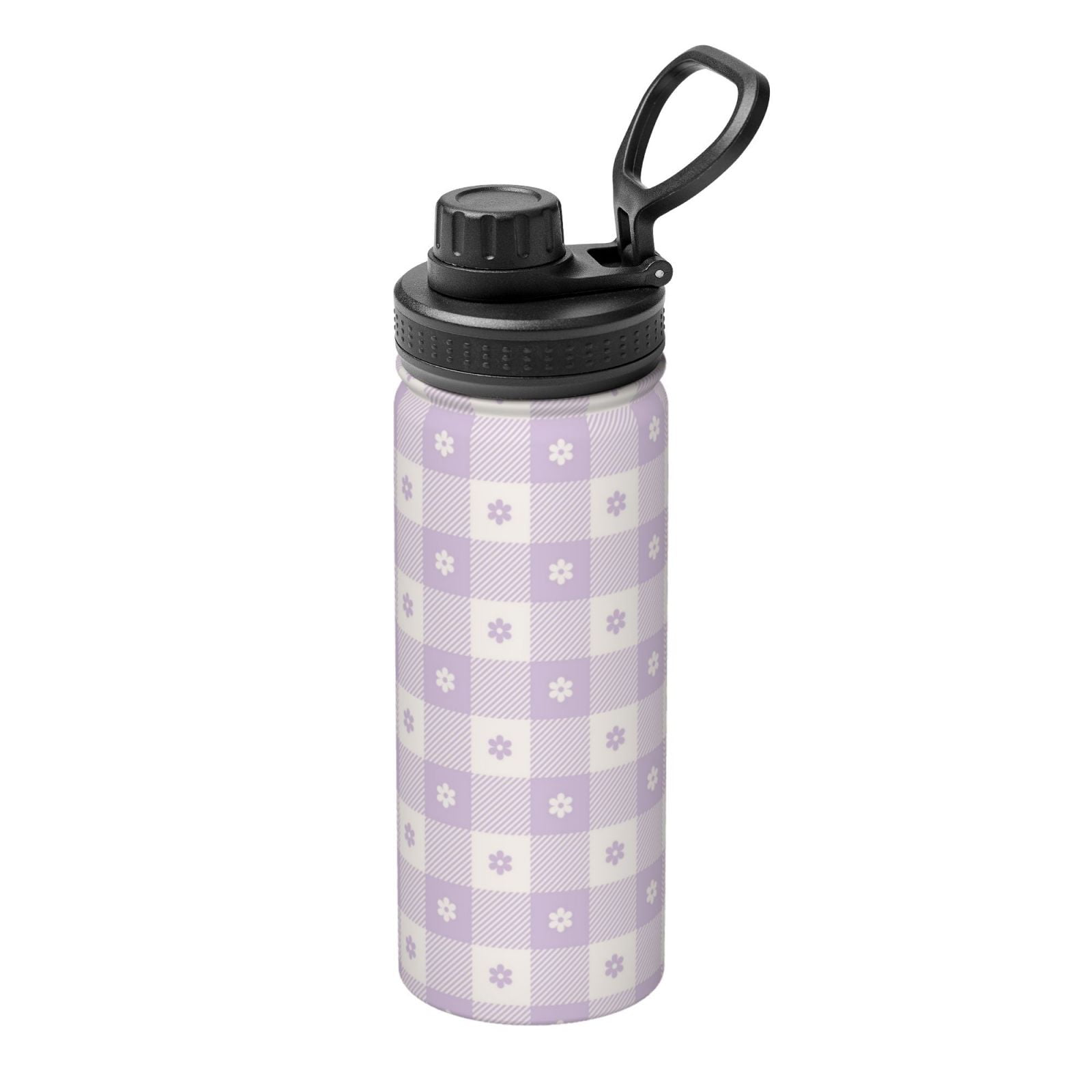 KLL Floral Purple Buffalo Plaid Pattern 18oz Insulated Water Bottle ...