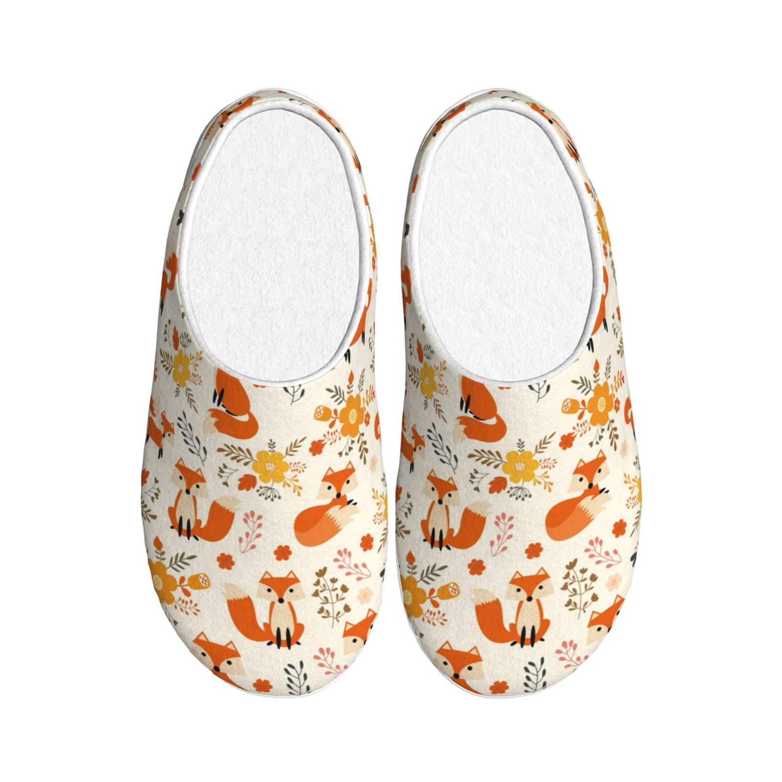 KLL Flower Fox Pattern Adult Unisex Cozy Slippers,Fuzzy Slip-on ...