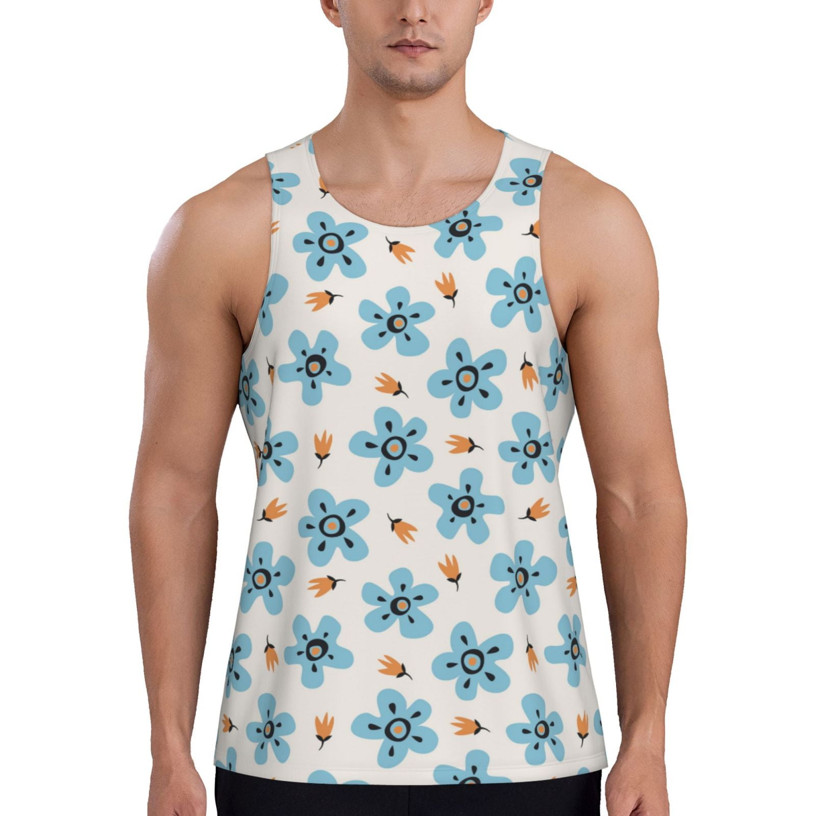 KLL Flower Leaves Print Men's Muscle Gym Workout Stringer Tank Tops ...