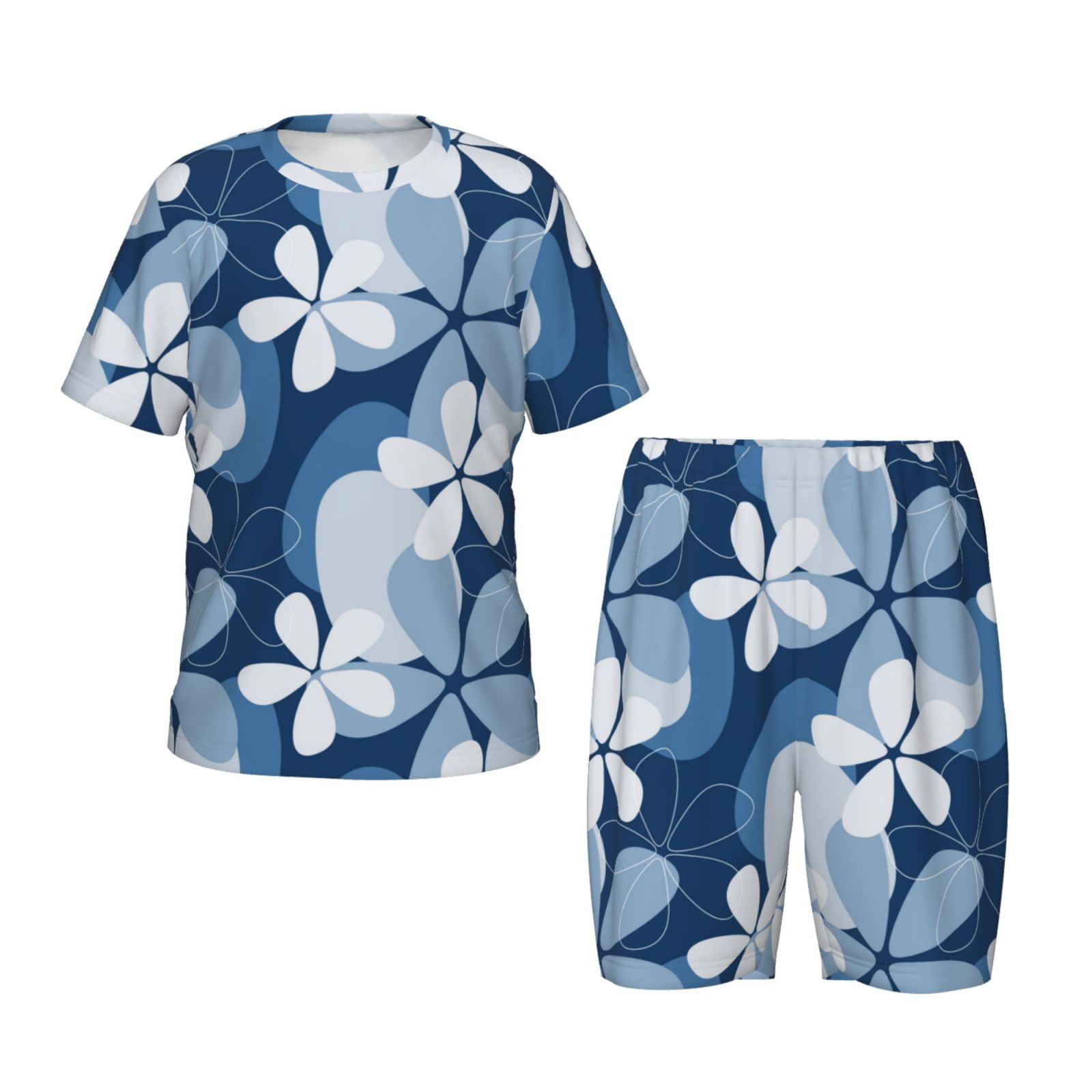 KLL Flower Print Kids' Short-Sleeved Pajama Set,Soft Pajama Sleepwear ...