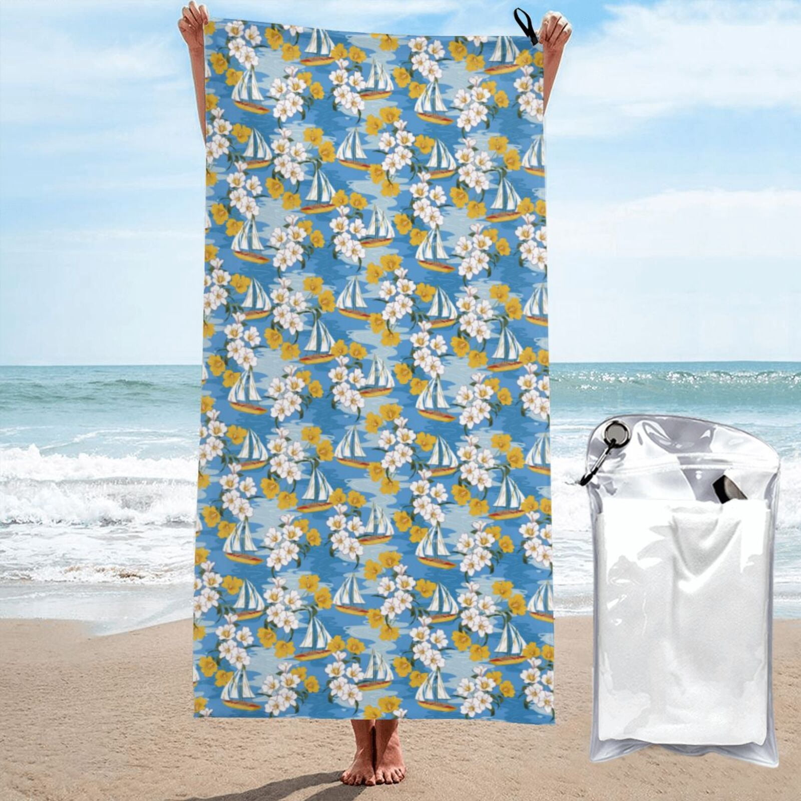 KLL Flower and Sail Boat Microfiber Beach Towel Fast Drying,Extra Large ...
