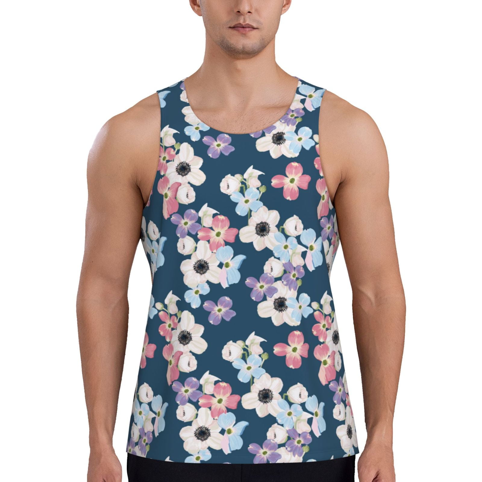 KLL Flowers Print Men's Muscle Gym Workout Stringer Tank Tops ...