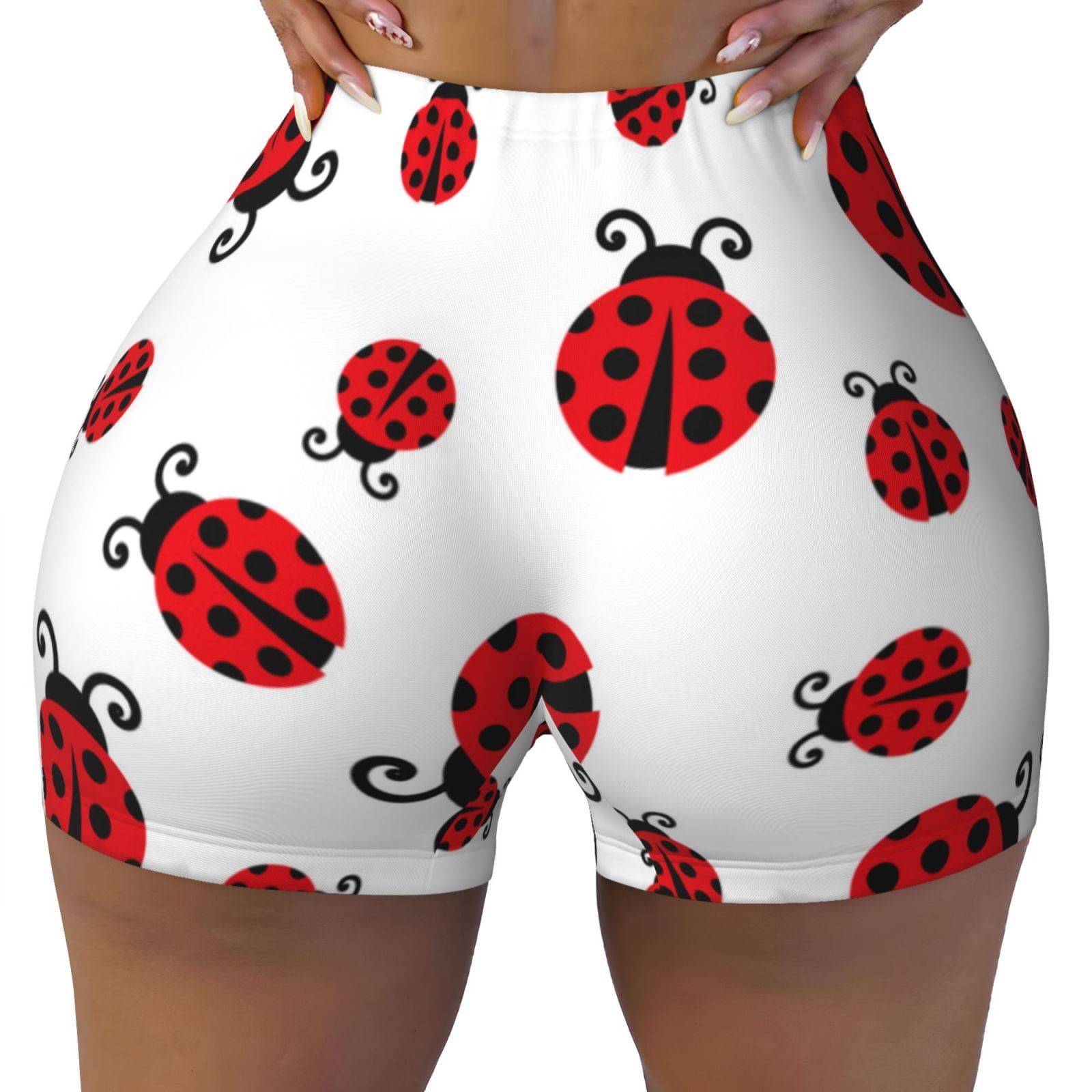 KLL Fly Flying Ladybug Pattern Workout Shorts for Women Scrunch Short ...