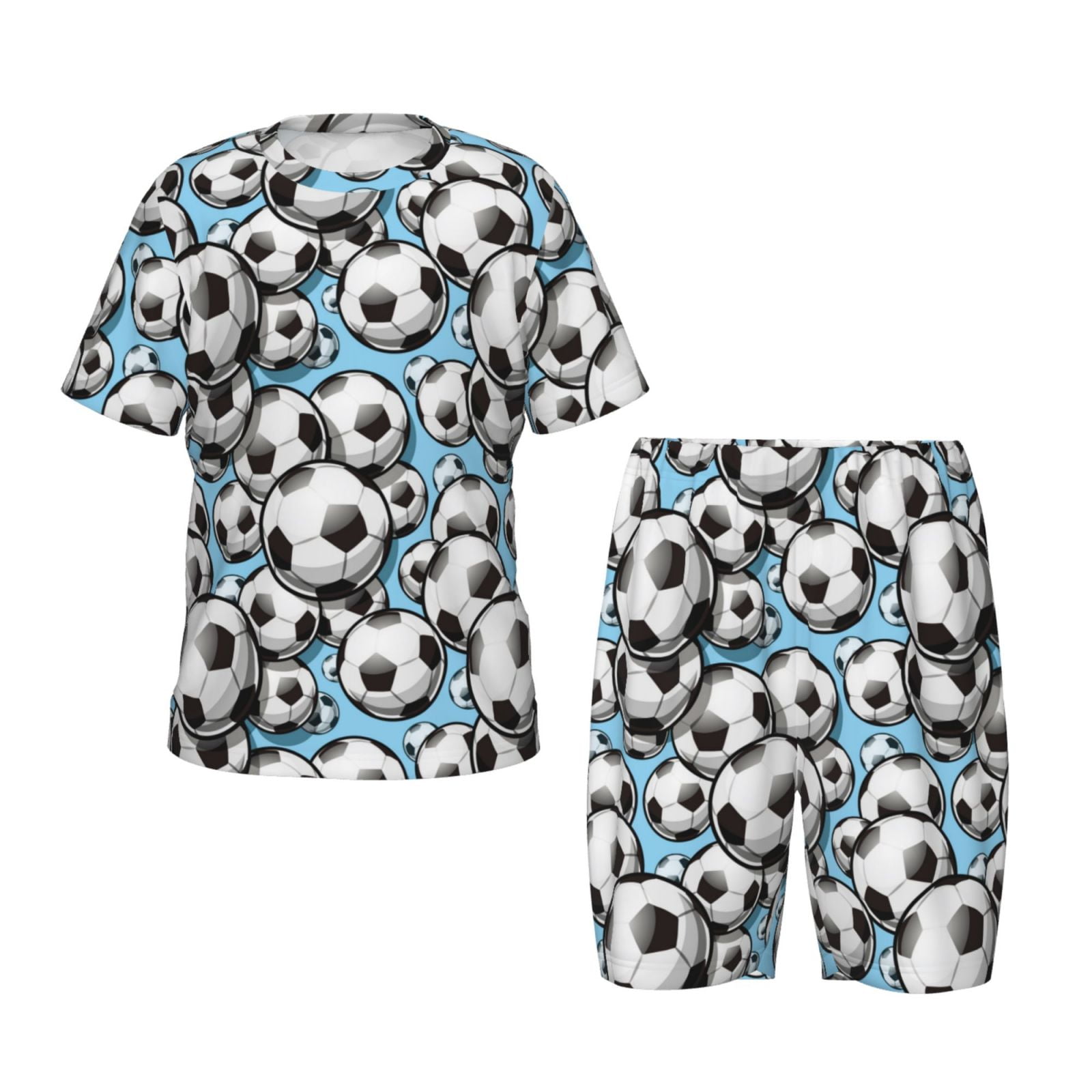 KLL Football Soccer Ball Print Kids' Short-Sleeved Pajama Set,Soft ...