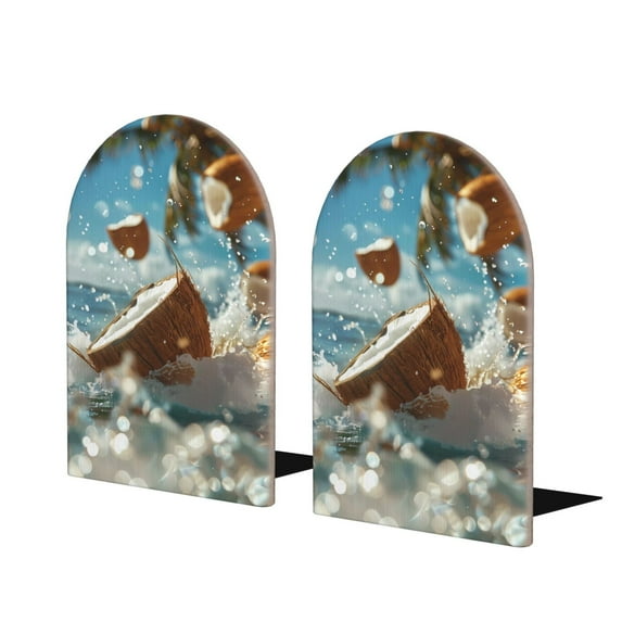 KLL Fresh Coconut Splash Print Wood Book Ends for Shelves,1 Pair Wood ...