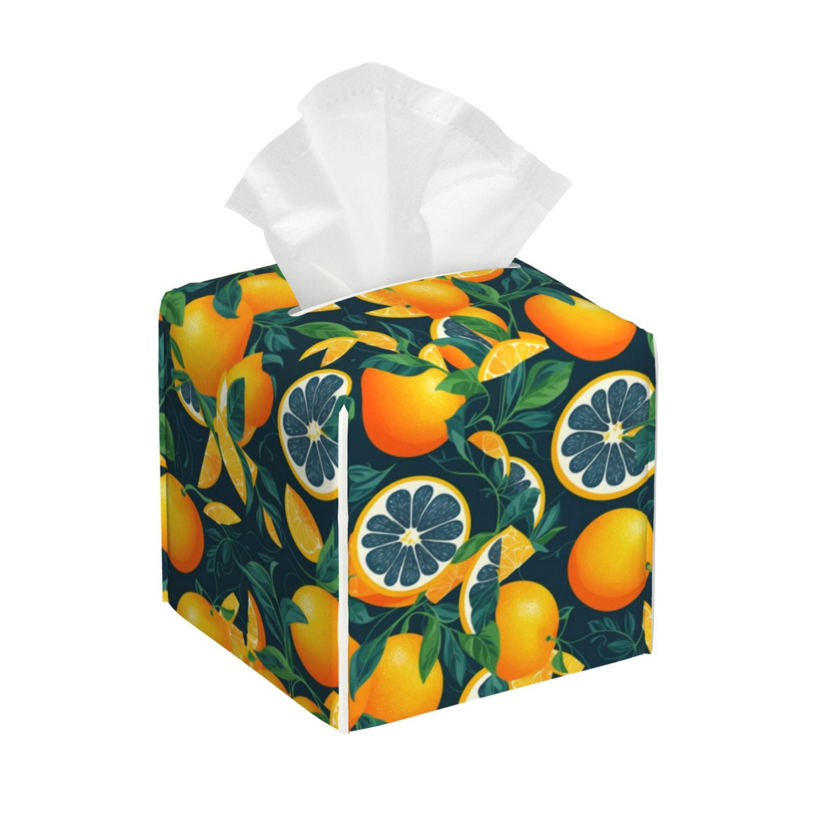 KLL Fresh Orange Print Tissue Box Cover,Leather Tissue Holder Square ...