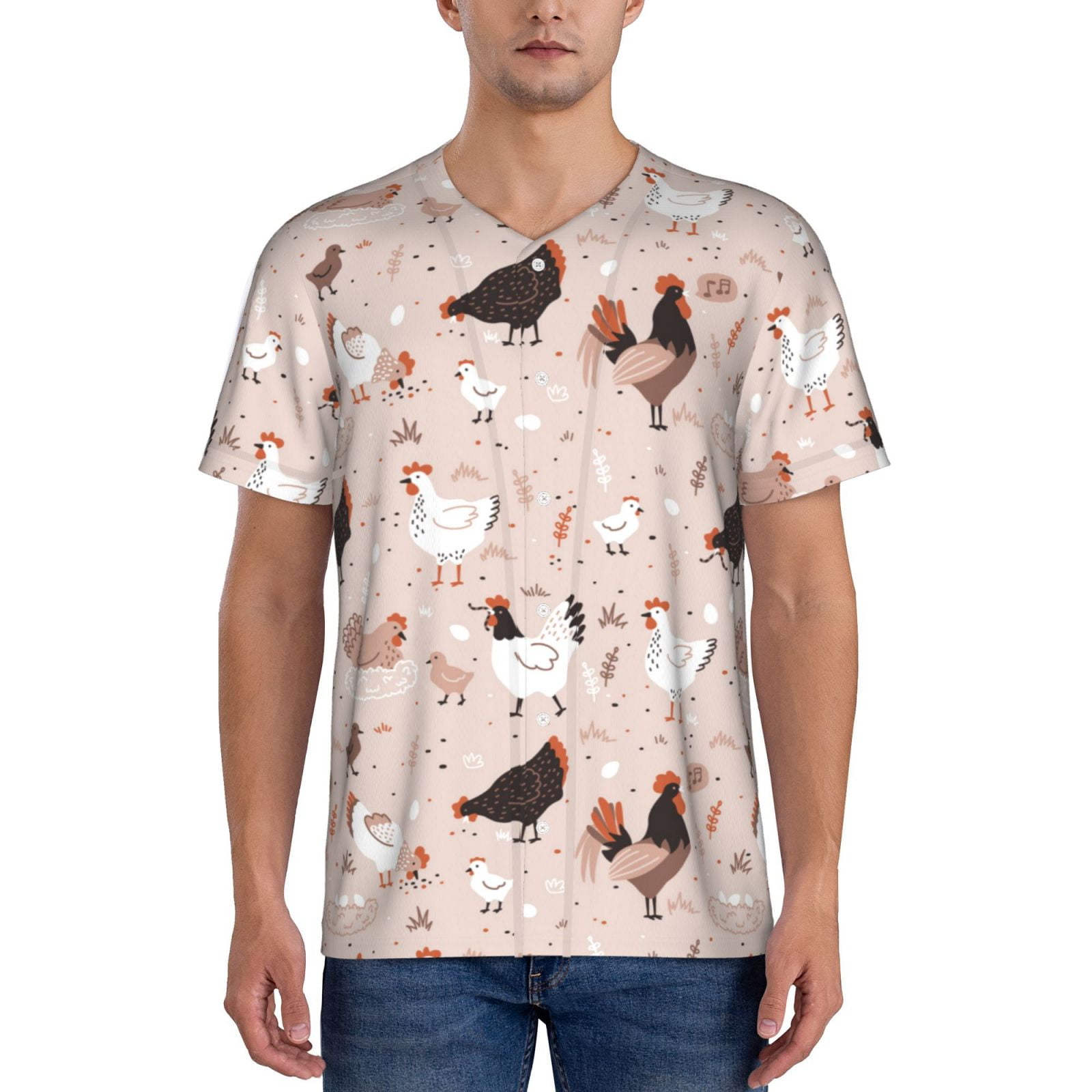 KLL Funny Chicken for Men's Baseball Shirts,Short Sleeve Casual Shirts ...