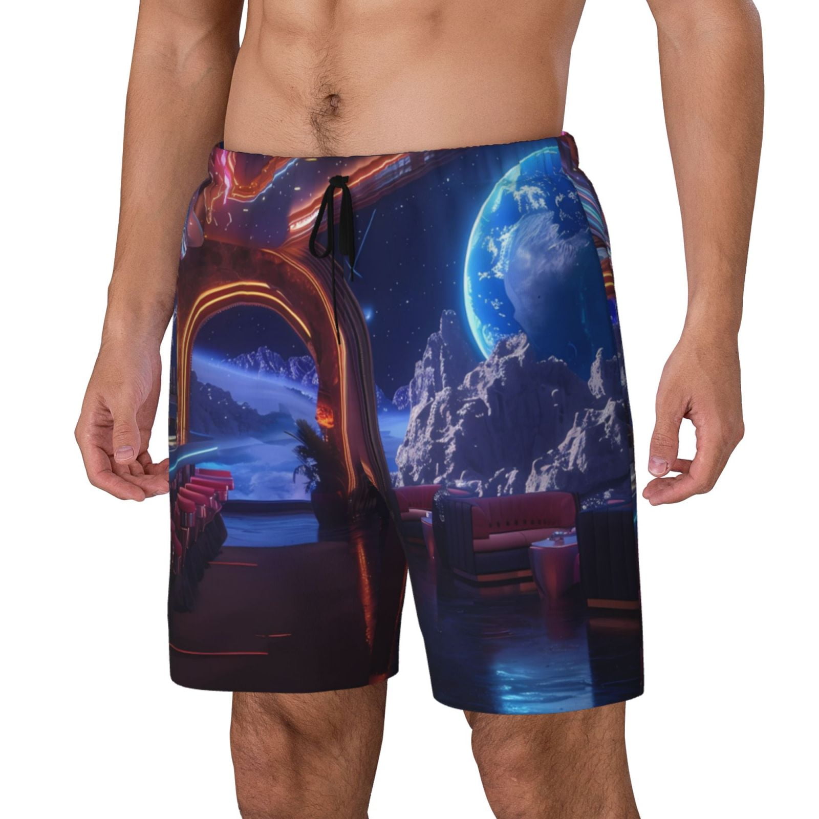 KLL Futuristic Bar Space View for Mens Swim Trunks Quick Dry Swim ...