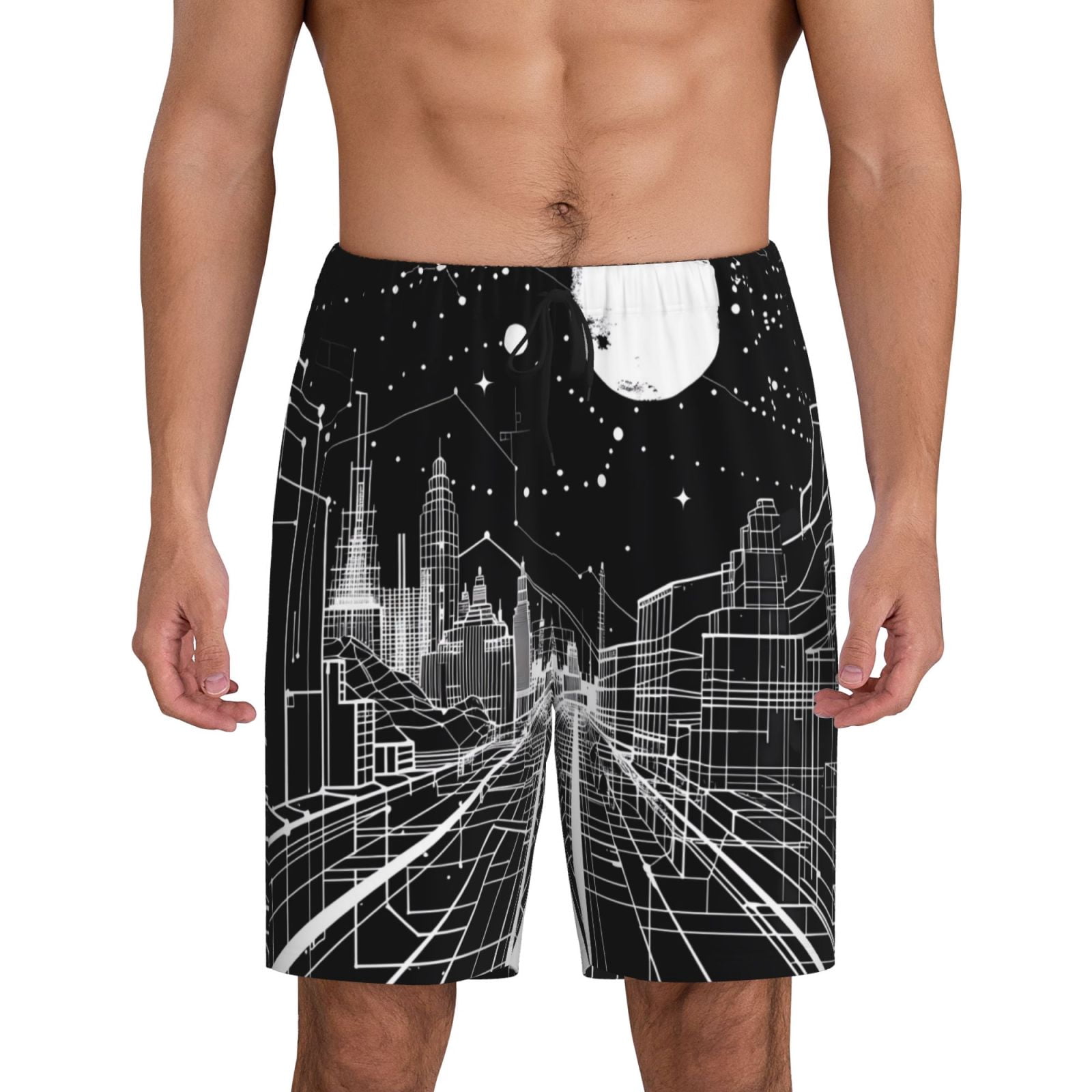 KLL Futuristic Moonlit Cityscape for Men's 1-Pack Shorts,Sleep Pajama ...