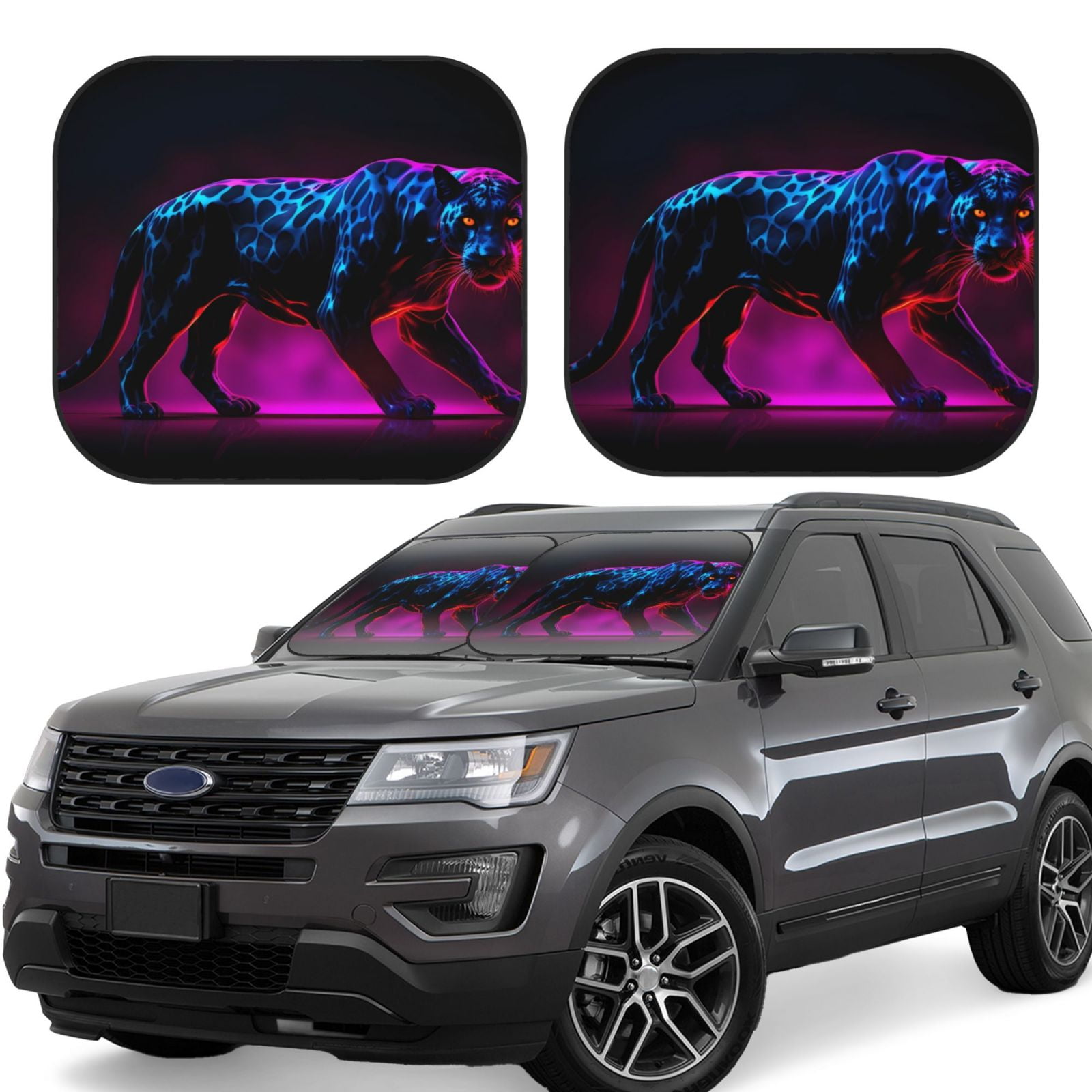 KLL Futuristic Purple Panther A、 Windshield Sun Shade 2-Piece Foldable ...