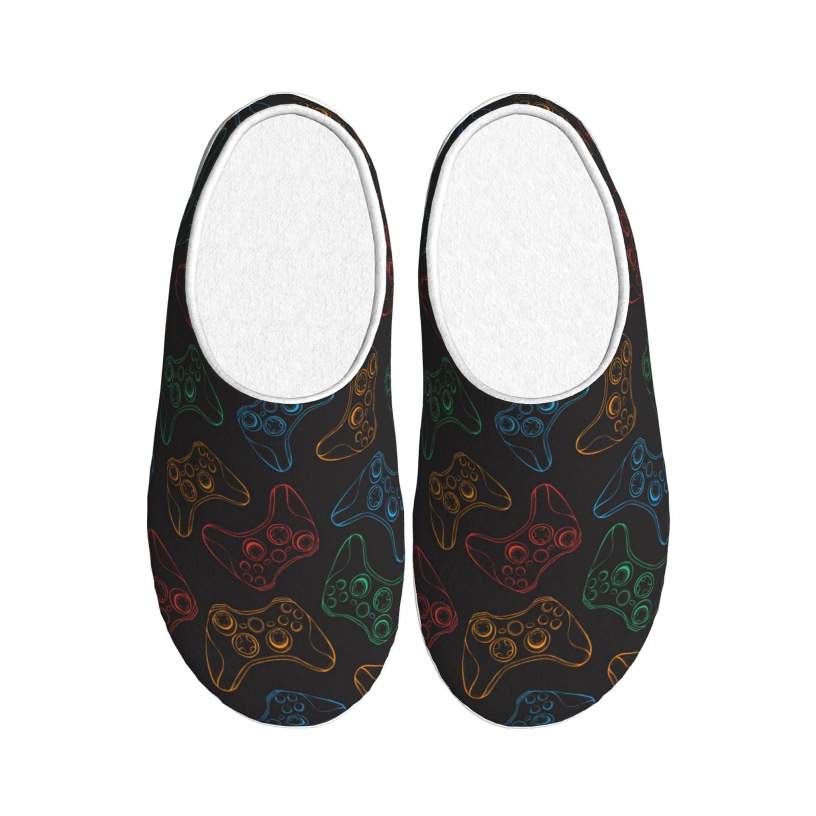 KLL Gamepad Joystick Game Pattern Adult Unisex Cozy Slippers,Fuzzy Slip ...