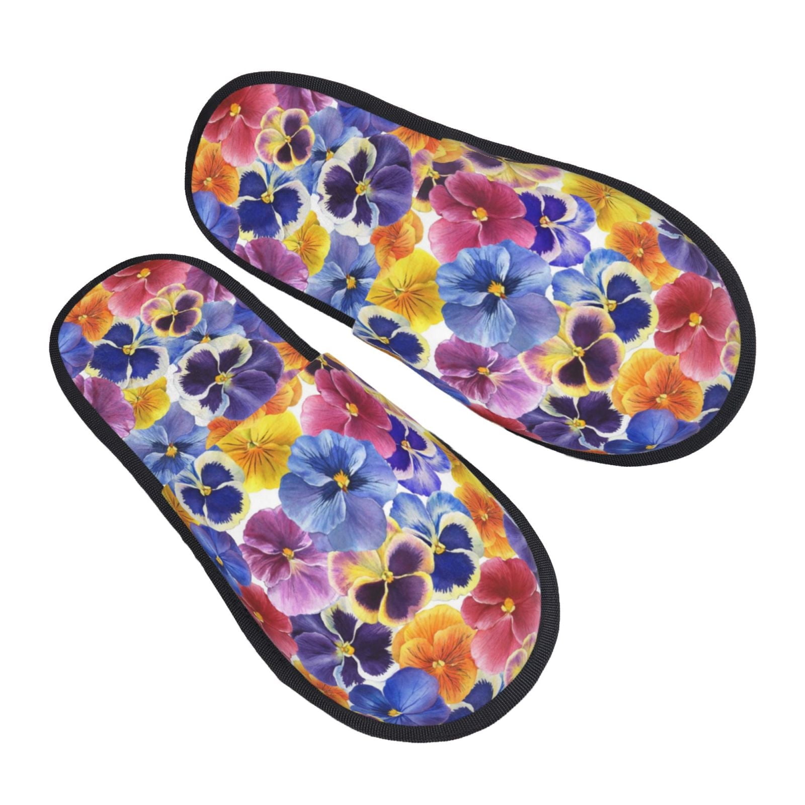 KLL the Garden Tricolor Pansy Flower Slippers For Women Men House Slip ...