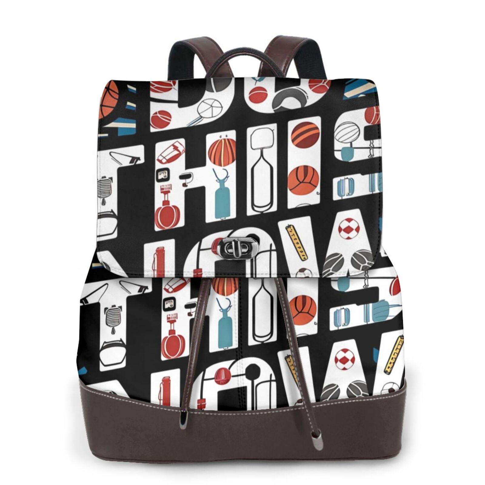 KLL Geometric Sports Energetic Burst Print Leather Backpack,PU Leather ...