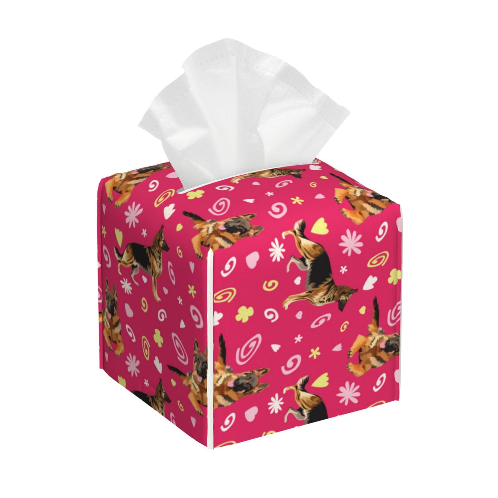 KLL German Shepherd Dog Print Tissue Box Cover,Leather Tissue Holder ...