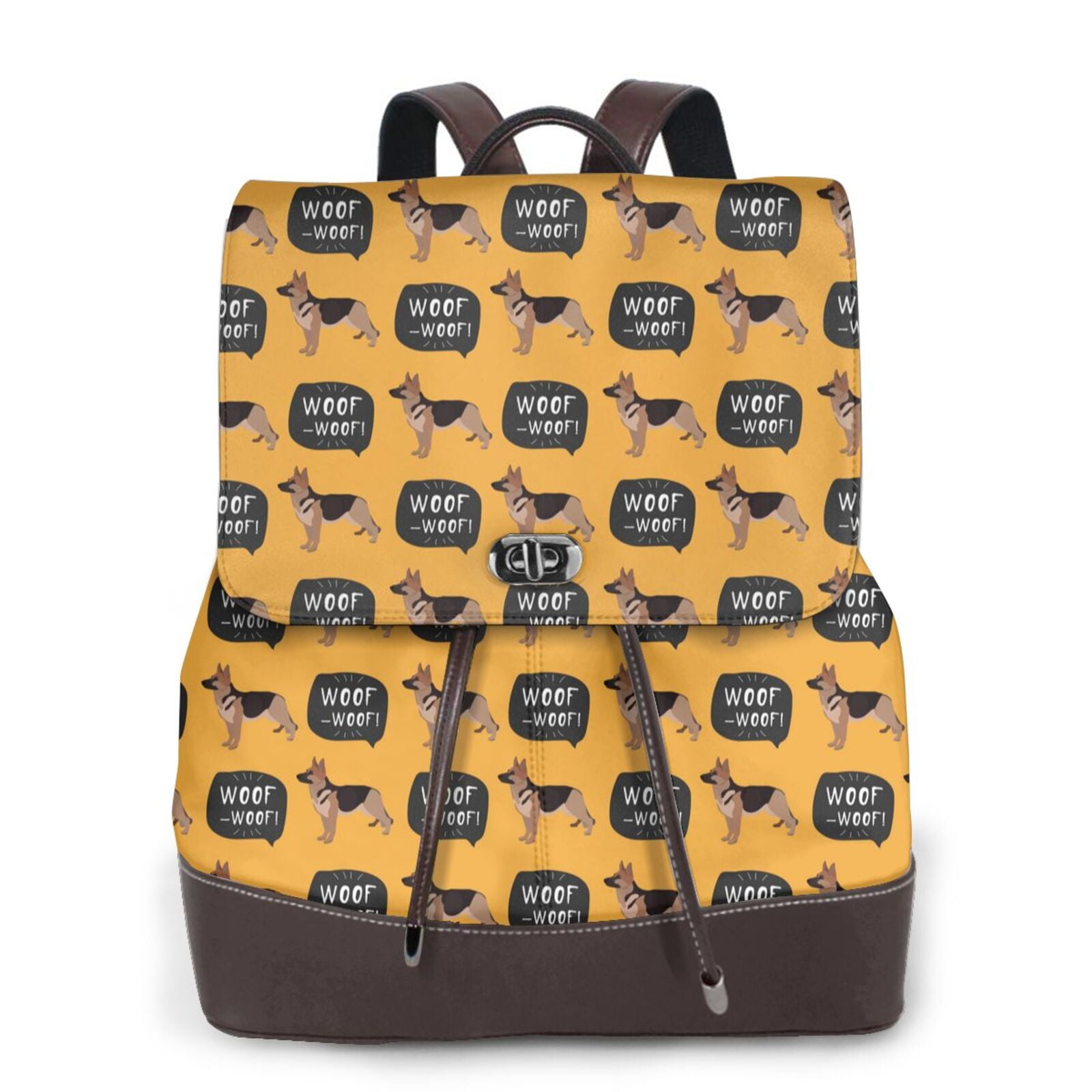 KLL German Shepherd Woof Print Leather Backpack,PU Leather Laptop ...