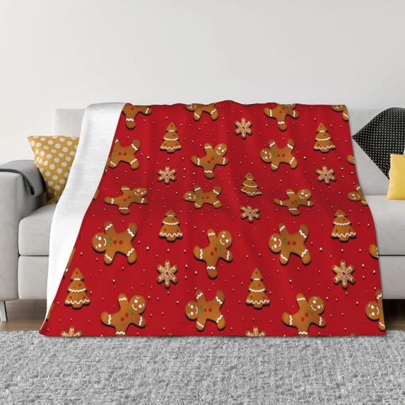 KLL Gingerbread Man Print Fleece Throw Blanket, Horizontal Fleece ...
