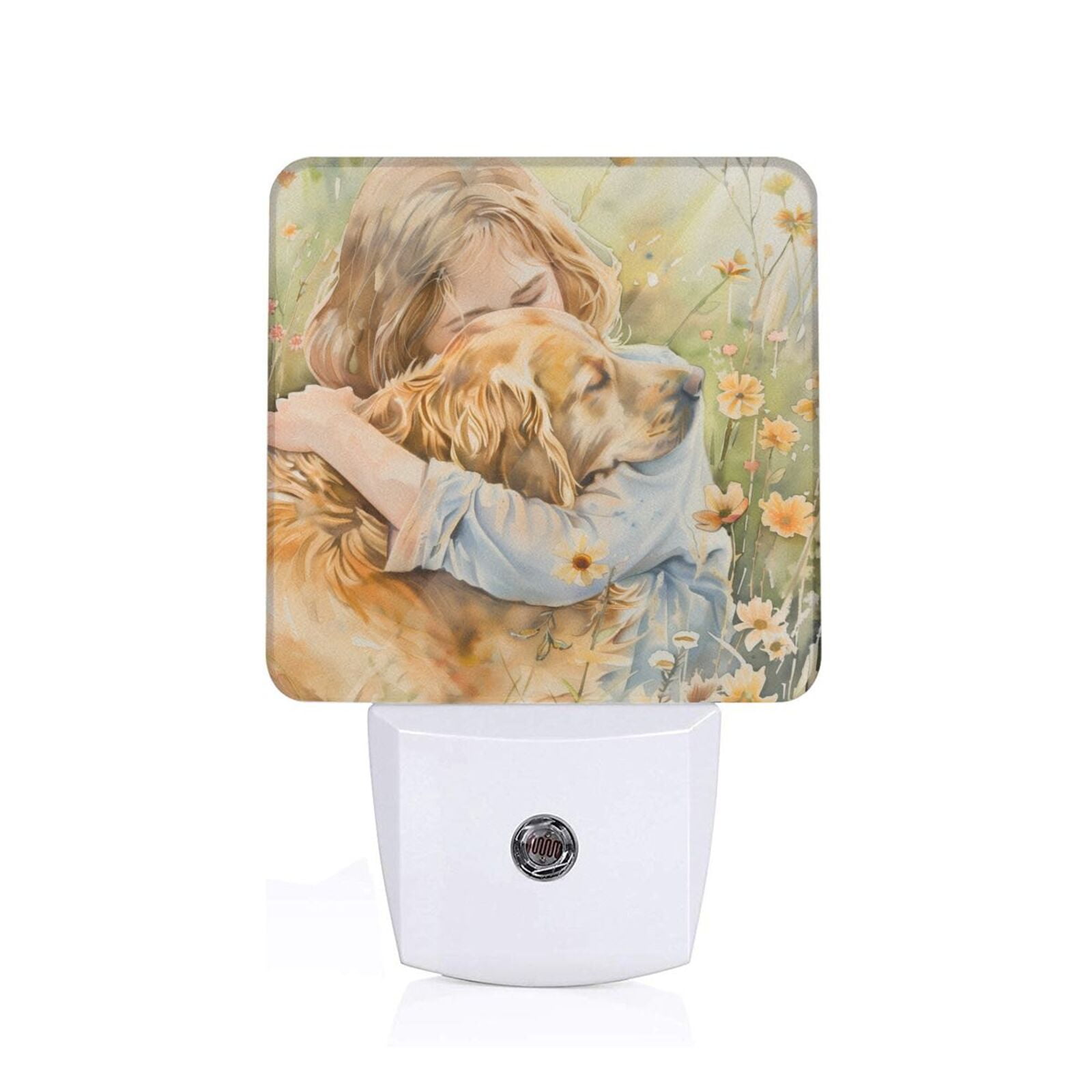 KLL Girl Hugging Dog Flowers for Night Lights,Auto Sensor Night Lamp ...