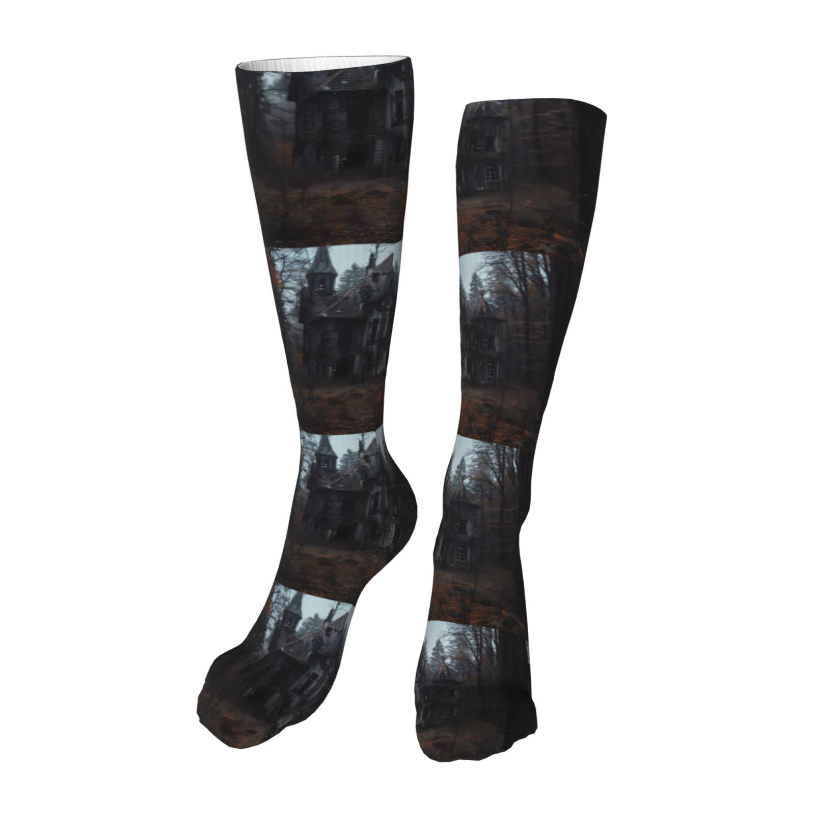 KLL Gloomy Mansion Forest Scene Print Cool Socks Men's Women's Crew ...