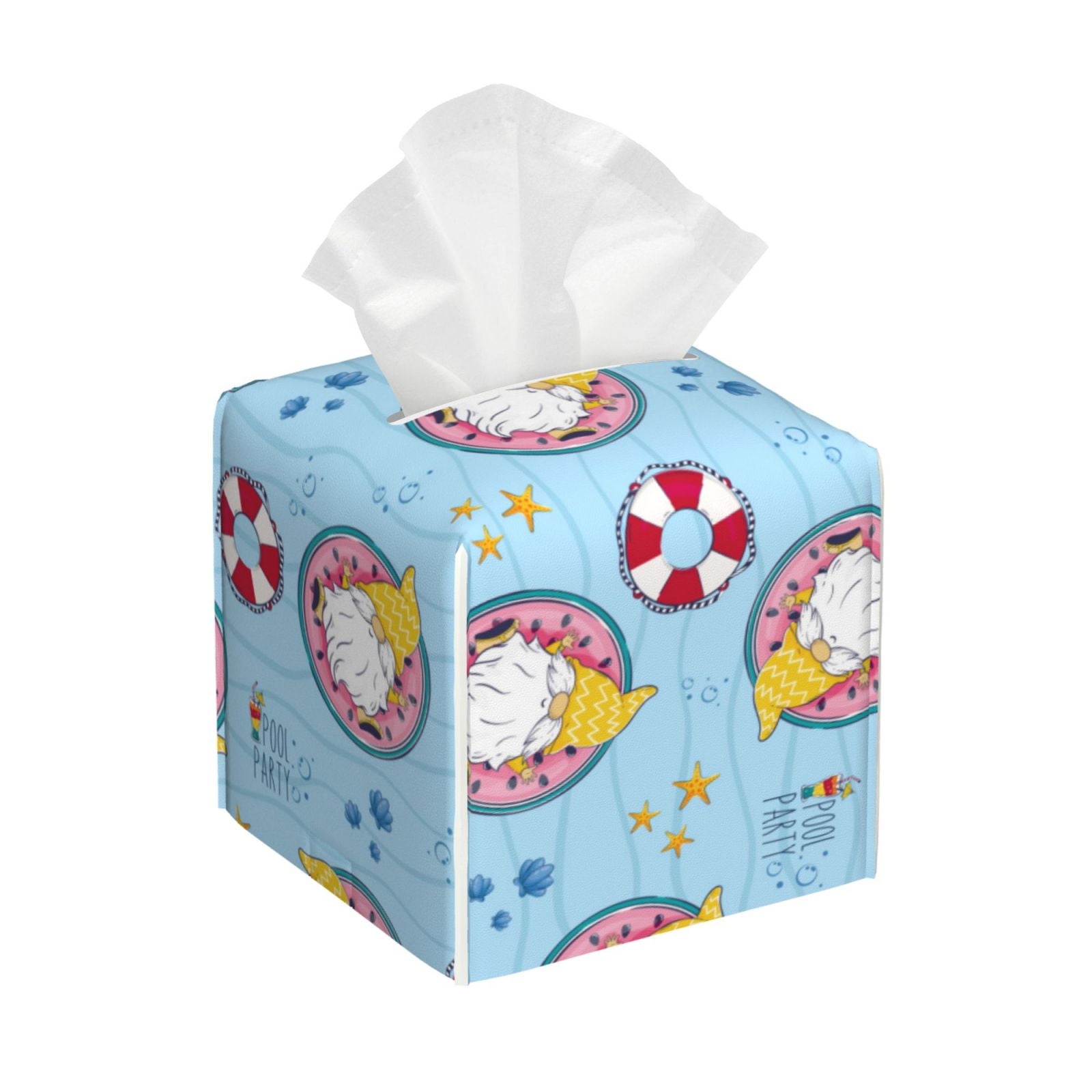 KLL Gnome Pool Party Print Tissue Box Cover,Leather Tissue Holder ...
