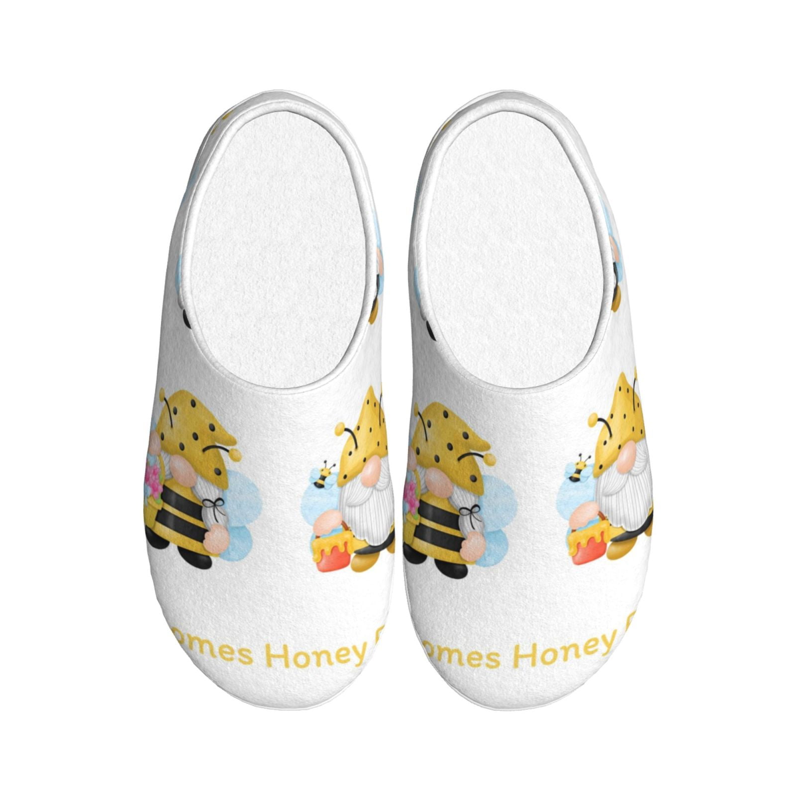 KLL Gnomes Honey Bee Pattern Adult Unisex Cozy Slippers,Fuzzy Slip-on ...