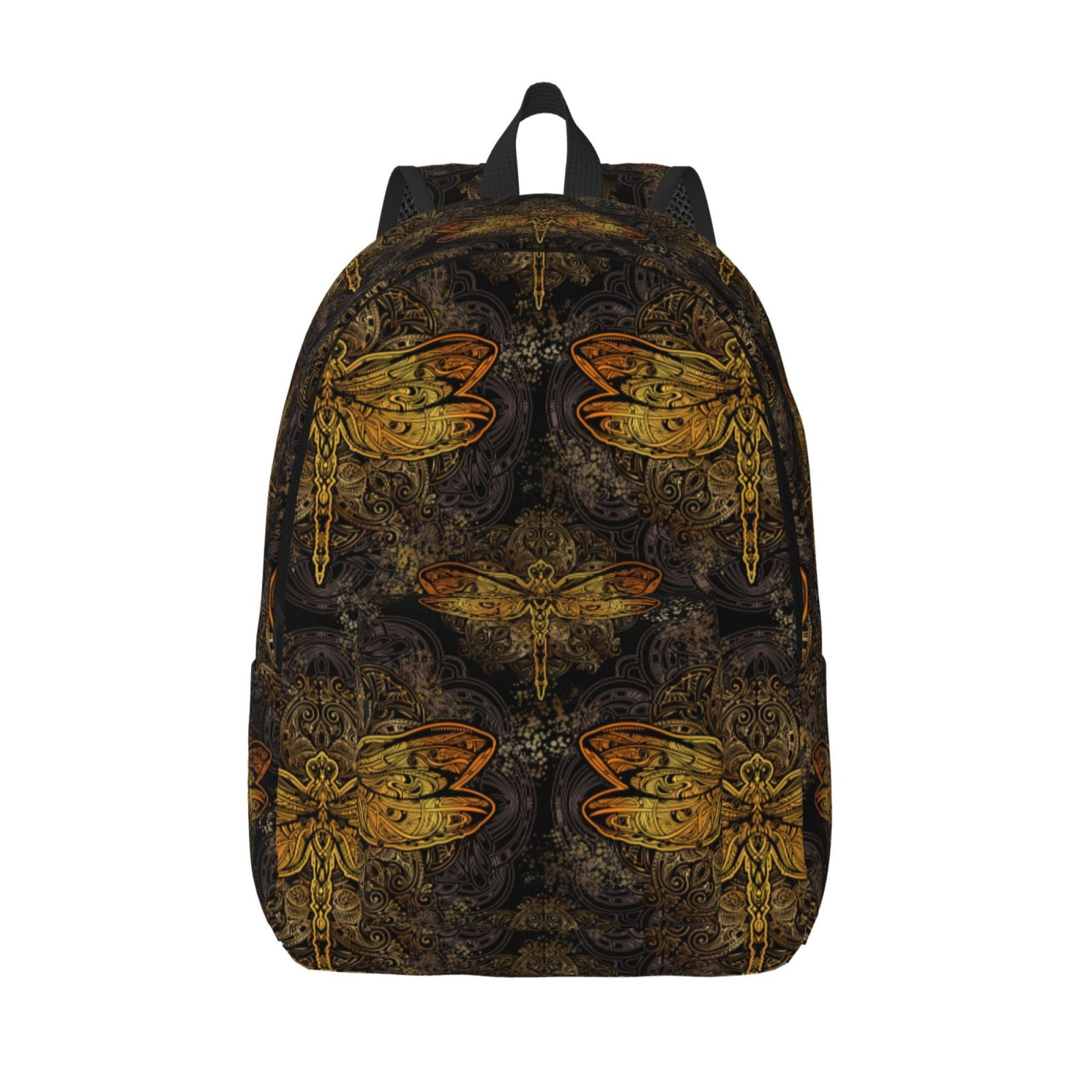 KLL Gold Dragonfly Mandala Print Travel Laptop Backpack - College ...