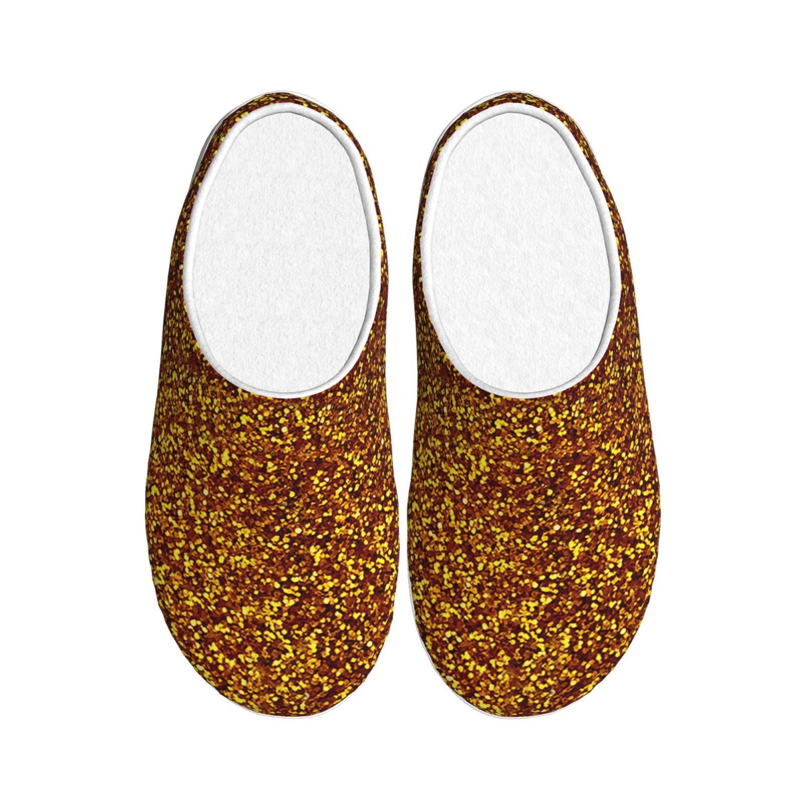 KLL Golden Glitter Pattern Adult Unisex Cozy Slippers,Fuzzy Slip-on ...