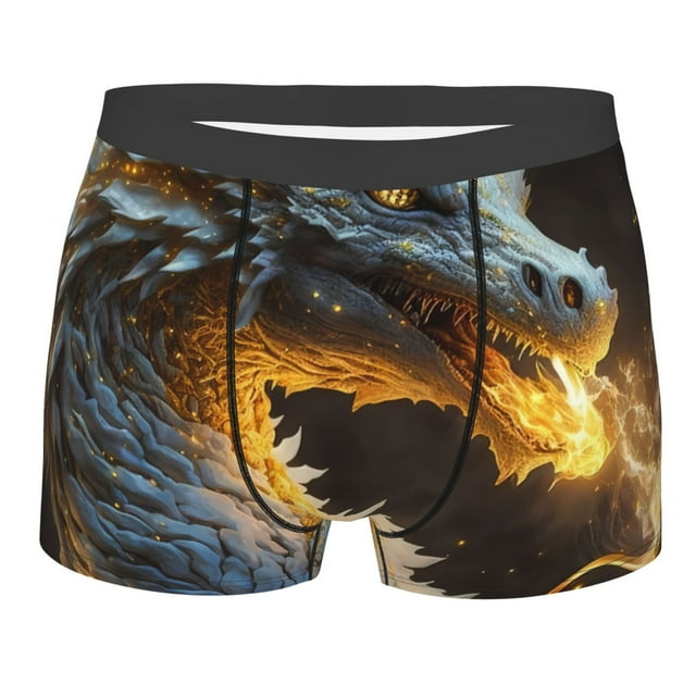KLL Golden White Fire Dragon Men's Cotton Boxer Briefs Underwear-Large ...