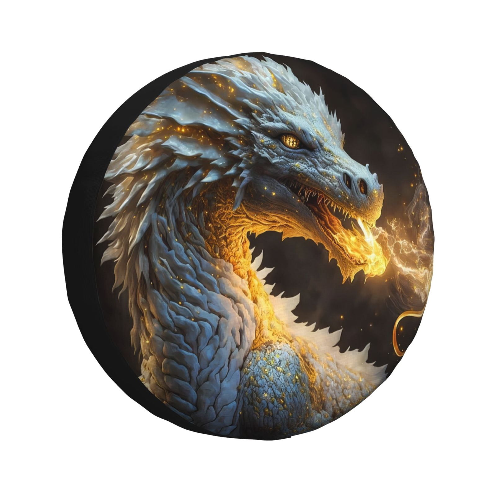KLL Golden White Fire Dragon Pattern 14-17 inch Spare Tire Cover ...