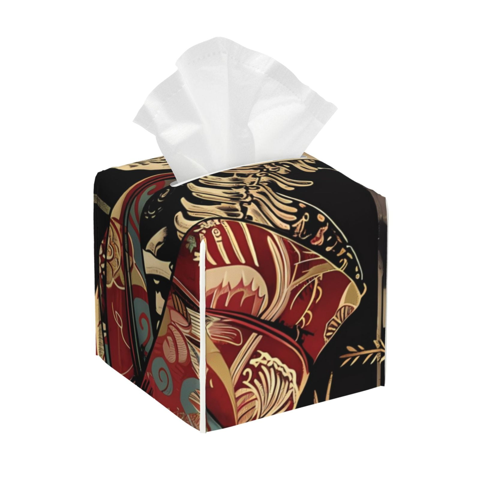 KLL Gothic Eastern Floral Skull Print Tissue Box Cover,Leather Tissue ...