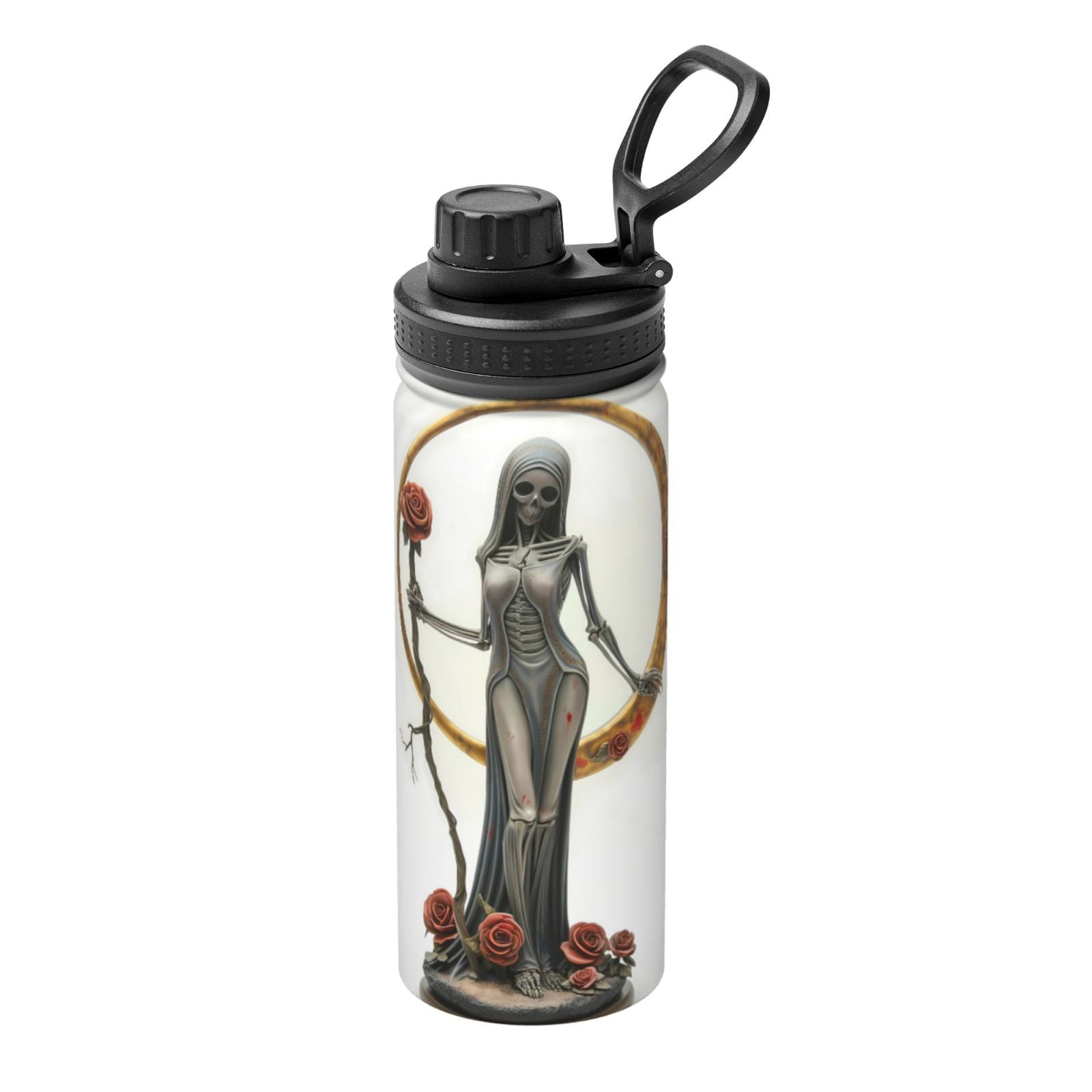 KLL Gothic Skeleton With Roses Pattern 18oz Insulated Water Bottle, Stainless Steel Sports Water ...