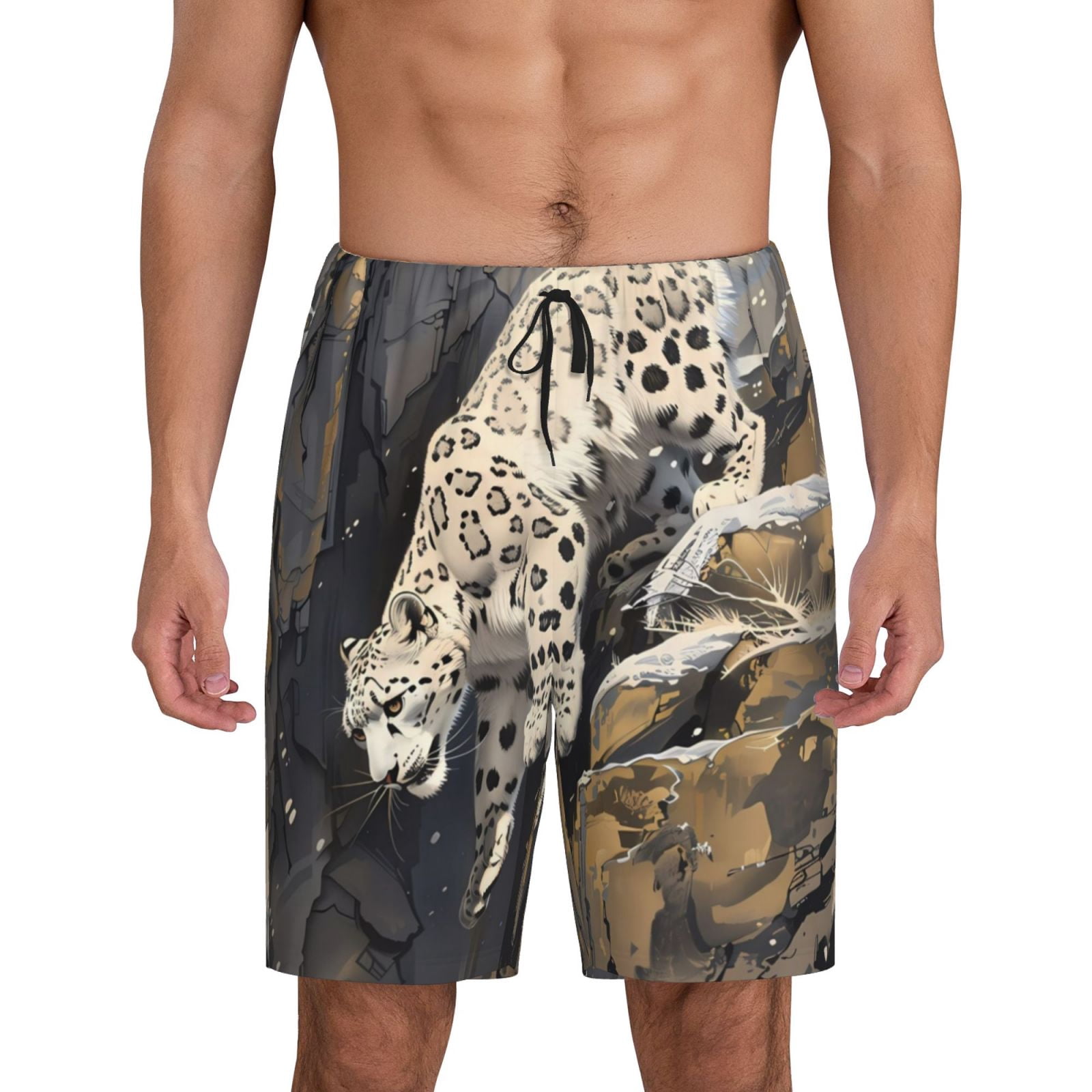 KLL Graceful Snow Leopard for Men's 1-Pack Shorts,Sleep Pajama Shorts ...