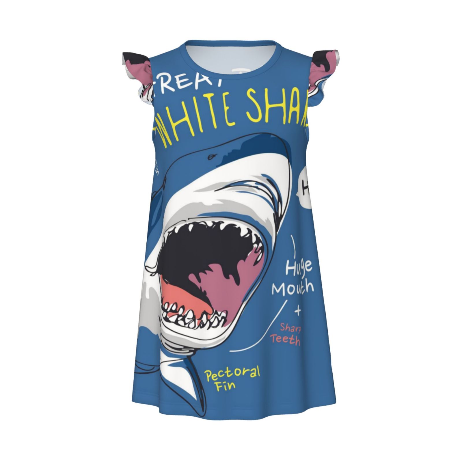 KLL Great White Shark Print Girls Nightgowns Pajamas for Girl Sleepwear ...