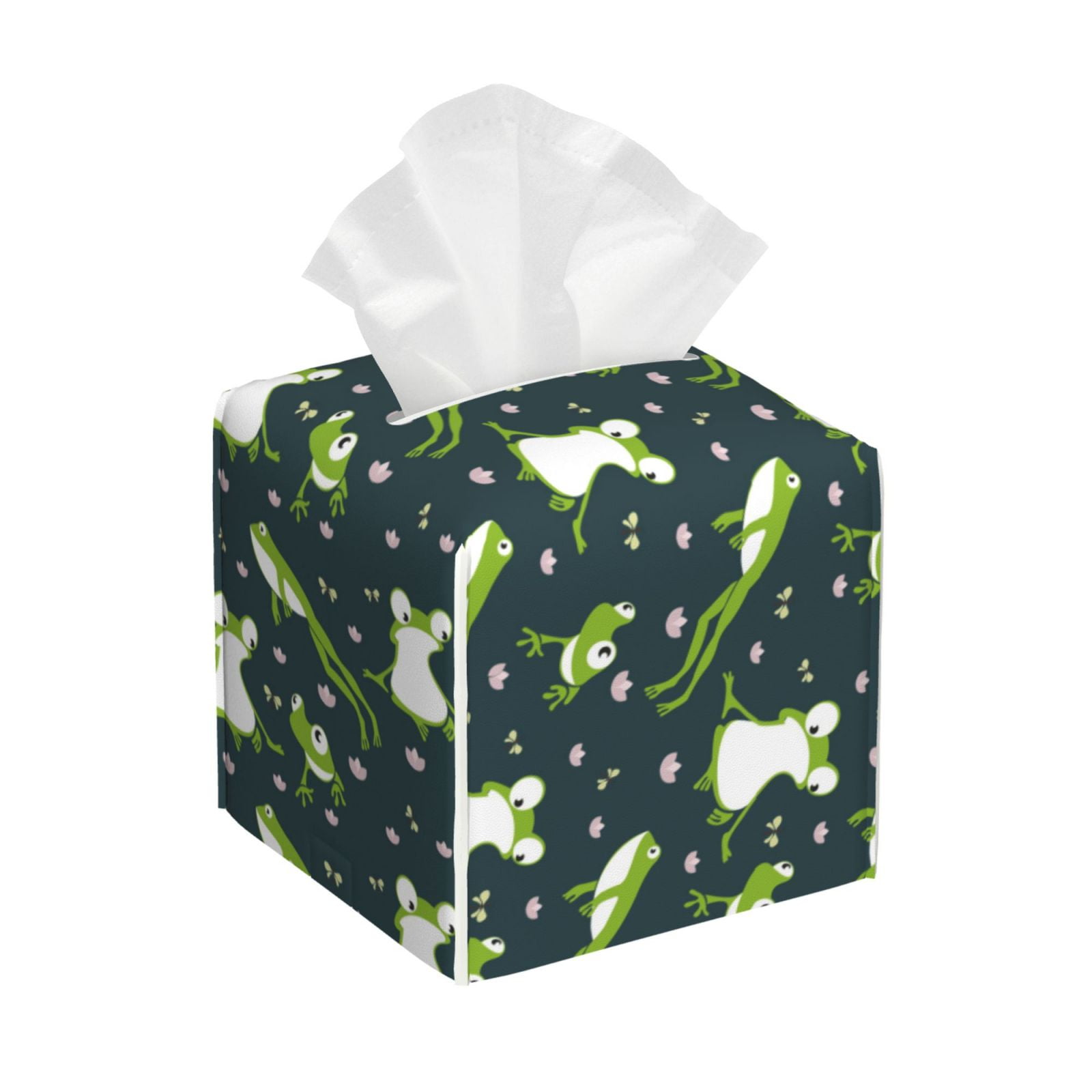 KLL Green Frogs Print Tissue Box Cover,Leather Tissue Holder Square ...