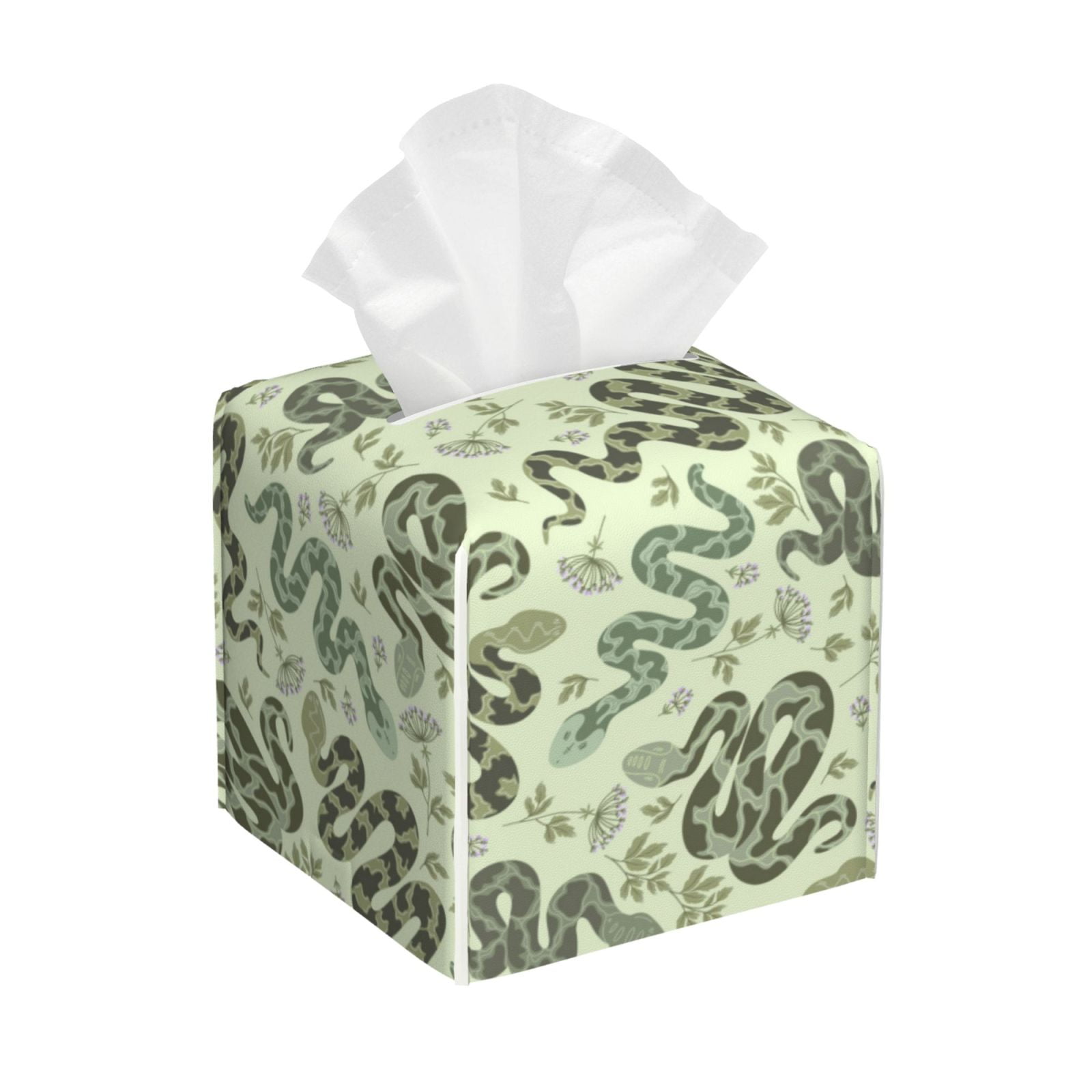 KLL Green Snake Print Tissue Box Cover,Leather Tissue Holder Square ...