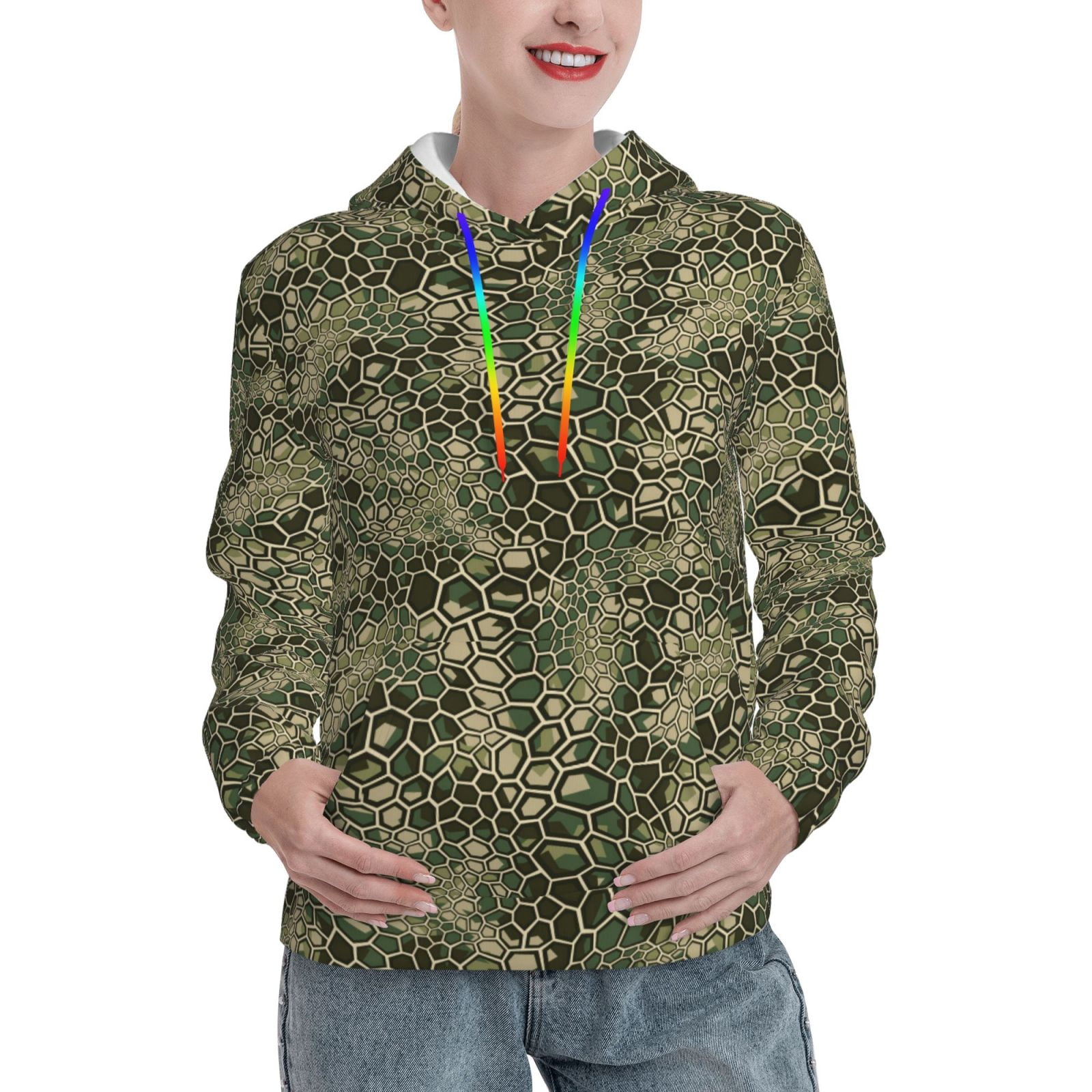 KLL Green Snake Skin for Womens Pullover Hoodie with Pocket Hooded Long ...