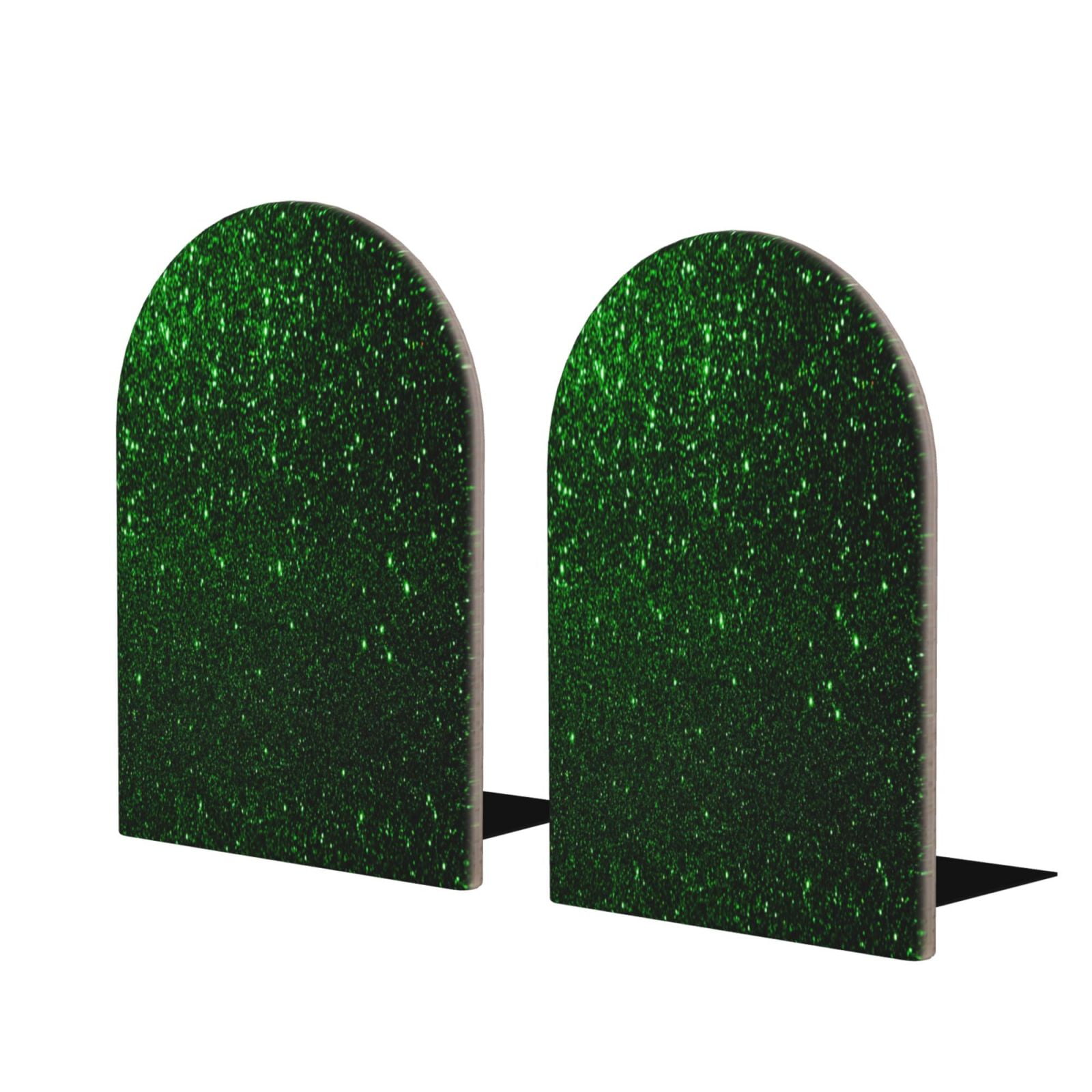KLL Green Sparkling Print Wood Book Ends for Shelves,1 Pair Wood ...
