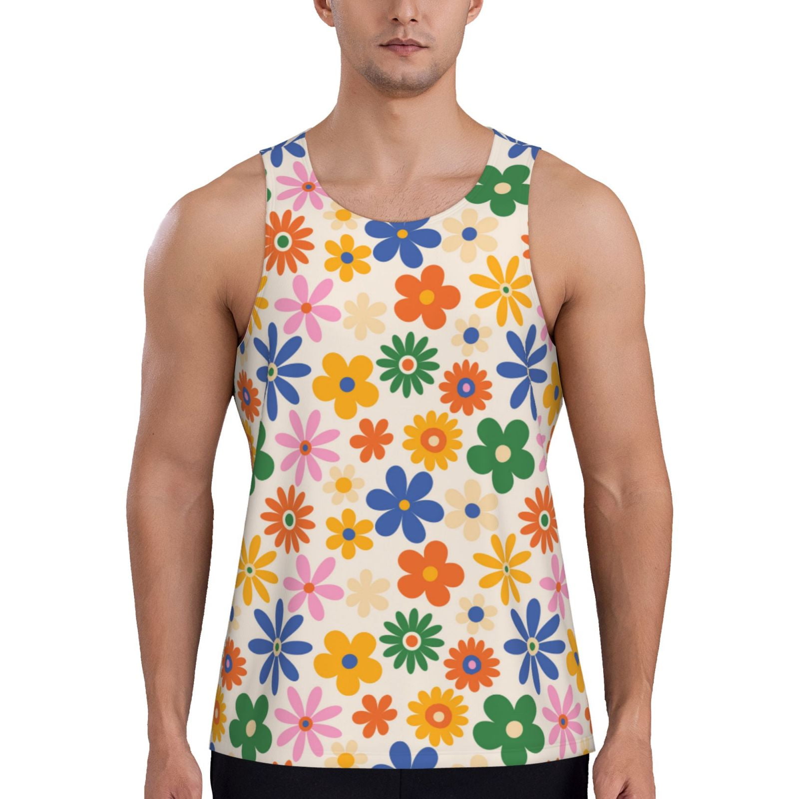 KLL Groovy Daisy Flowers Print Men's Muscle Gym Workout Stringer Tank ...