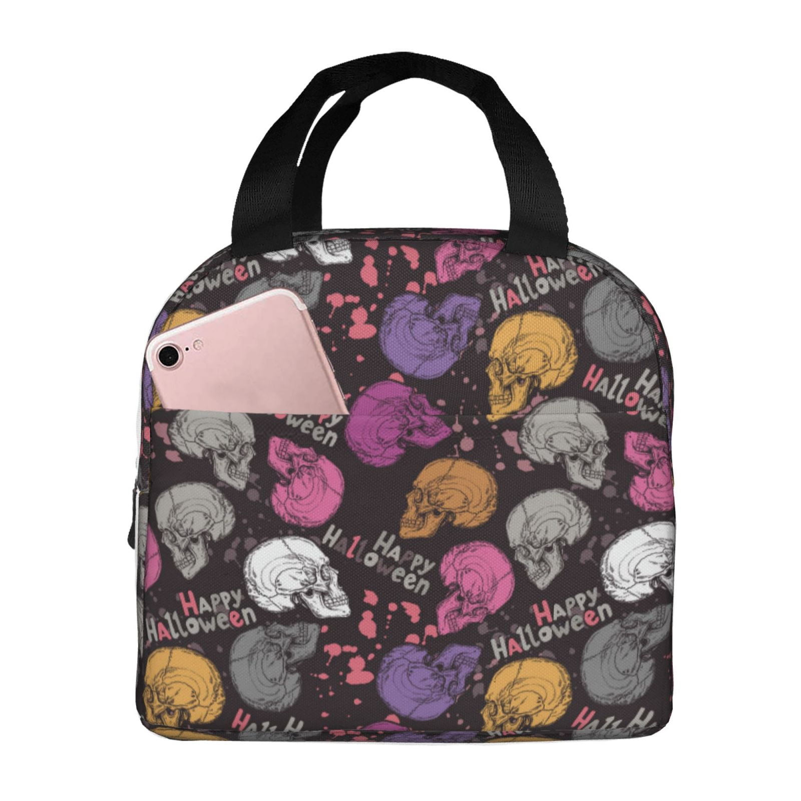 KLL Halloween Skeleton Print Insulated Lunch Bag Women, Reusable Cute ...